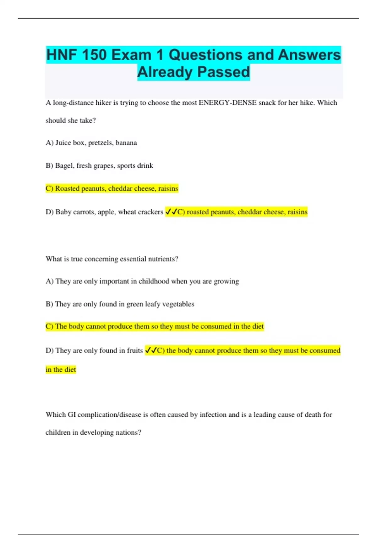 HNF 150 Bundled Exams Questions and Answers Multiple Versions Latest ...
