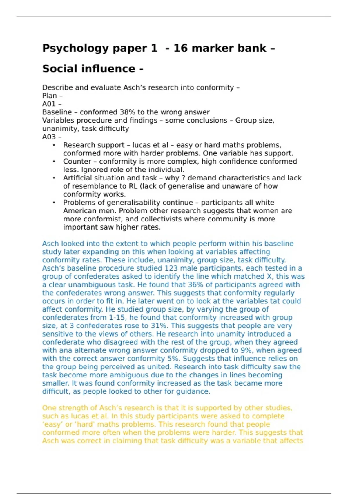 AQA psychology paper 1 16 markers - Aqa Psychology - Stuvia UK