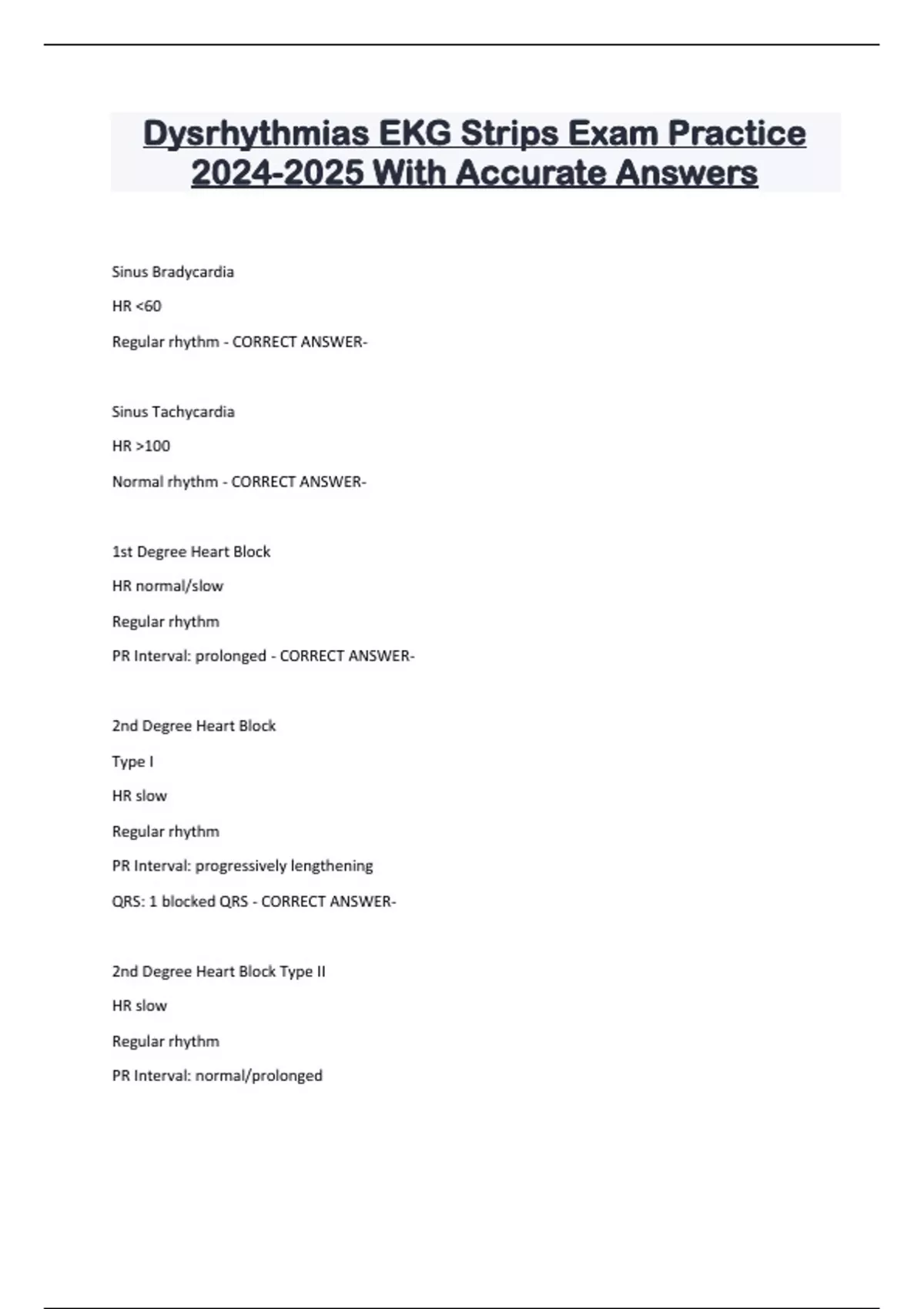 Dysrhythmias EKG Strips Exam Practice With Accurate Answers ...