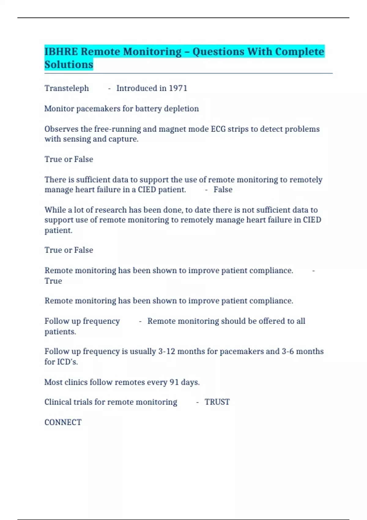 IBHRE Remote Monitoring – Questions With Complete Solutions - IBHRE ...