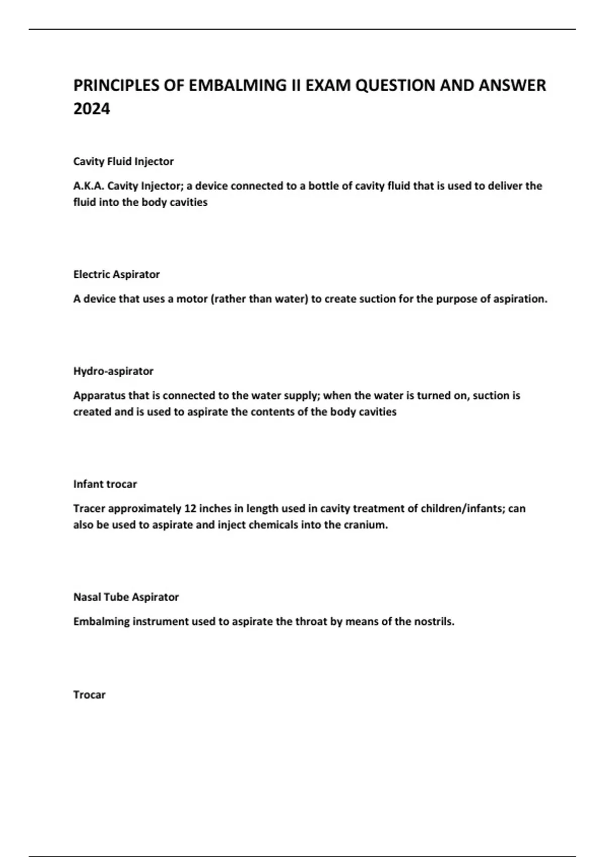 PRINCIPLES OF EMBALMING II EXAM QUESTION AND ANSWER 2024 - PRINCIPLES ...