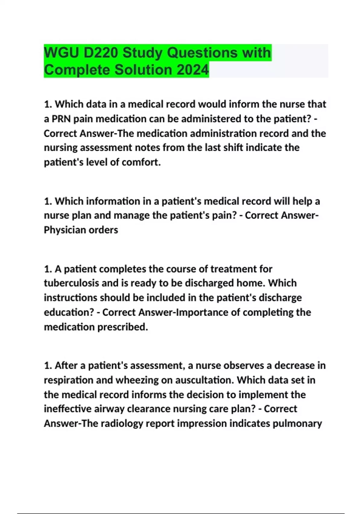 WGU D220 Study Questions with Complete Solution 2024 - WGU D220 - Stuvia US