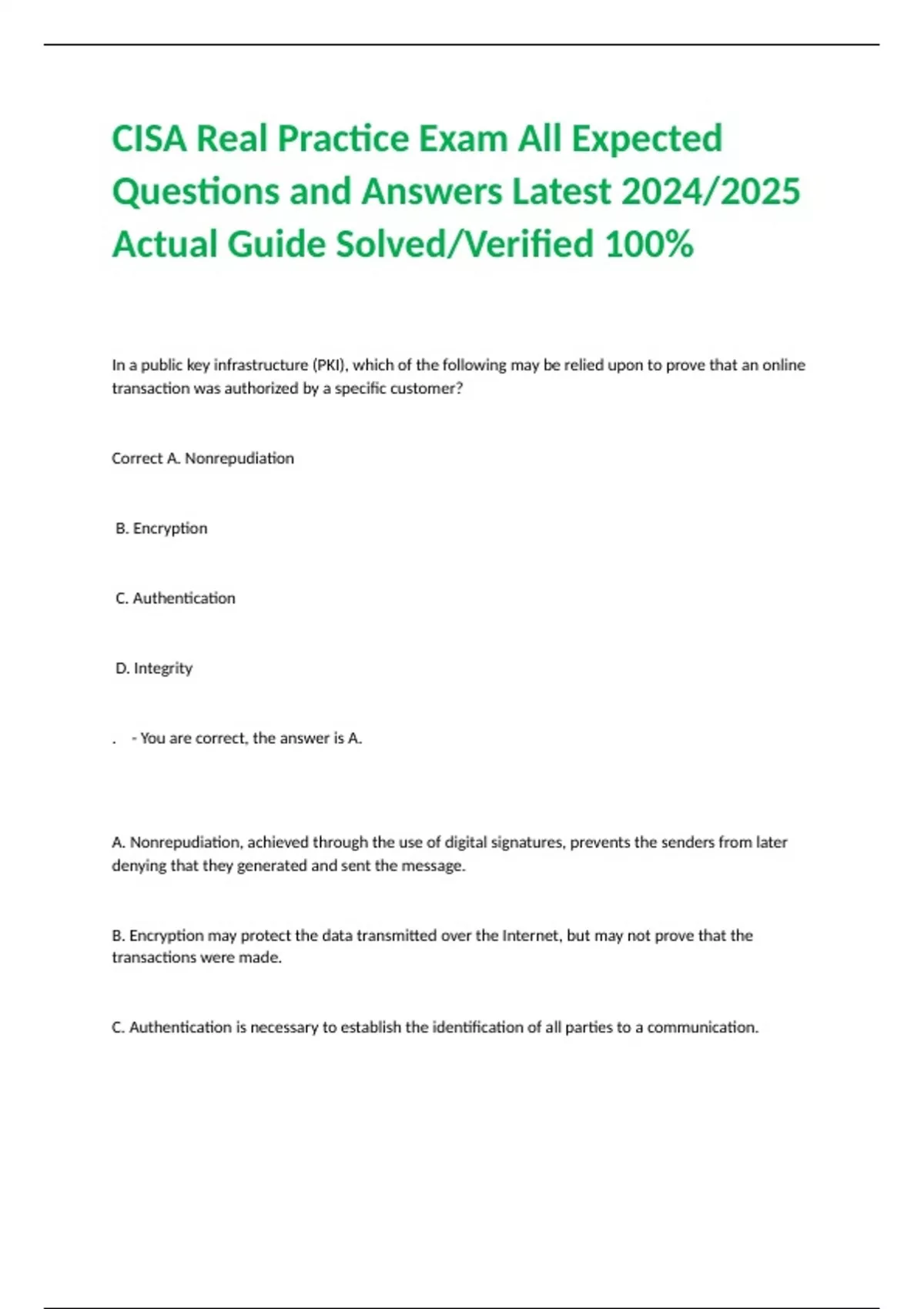 CISA Real Practice Exam All Expected Questions and Answers Latest 2024/ ...