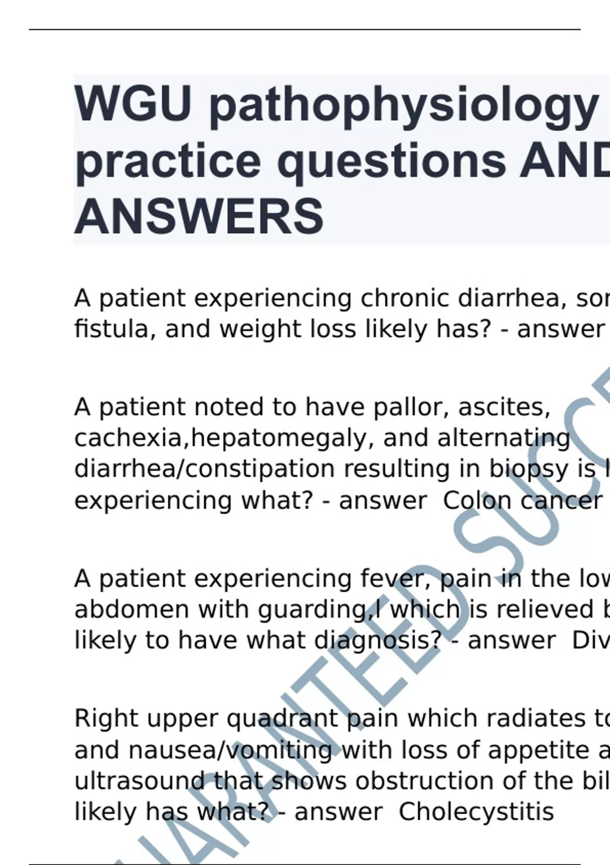 WGU pathophysiology practice questions AND ANSWERS - WGU D115 OA ...
