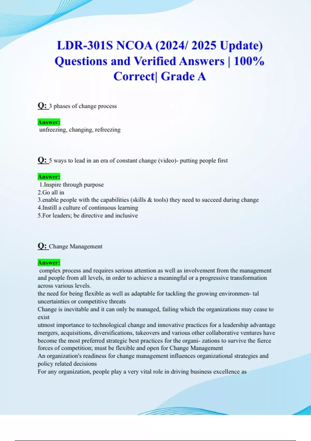 LDR-301S NCOA (2024/ 2025 Update) Questions and Verified Answers | 100% ...
