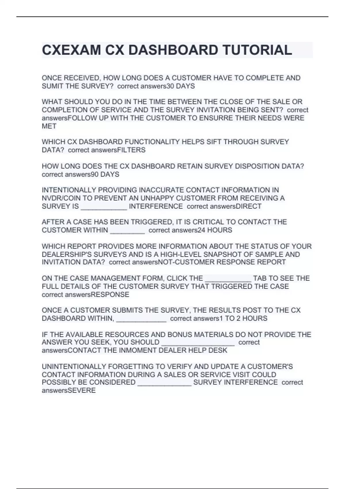 CXEXAM CX DASHBOARD TUTORIAL EXAM WITH 100% CORRECT ANSWERS 2024 - CX8 ...