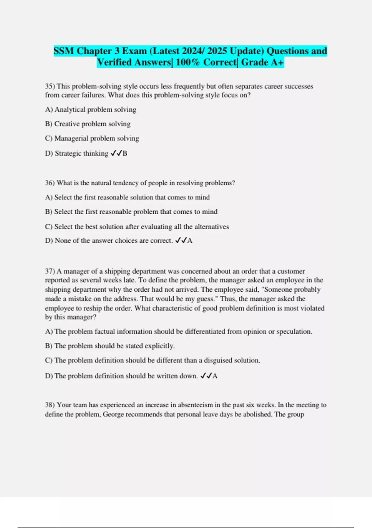 SSM Chapter 3 Exam (Latest 2024/ 2025 Update) Questions and Verified ...