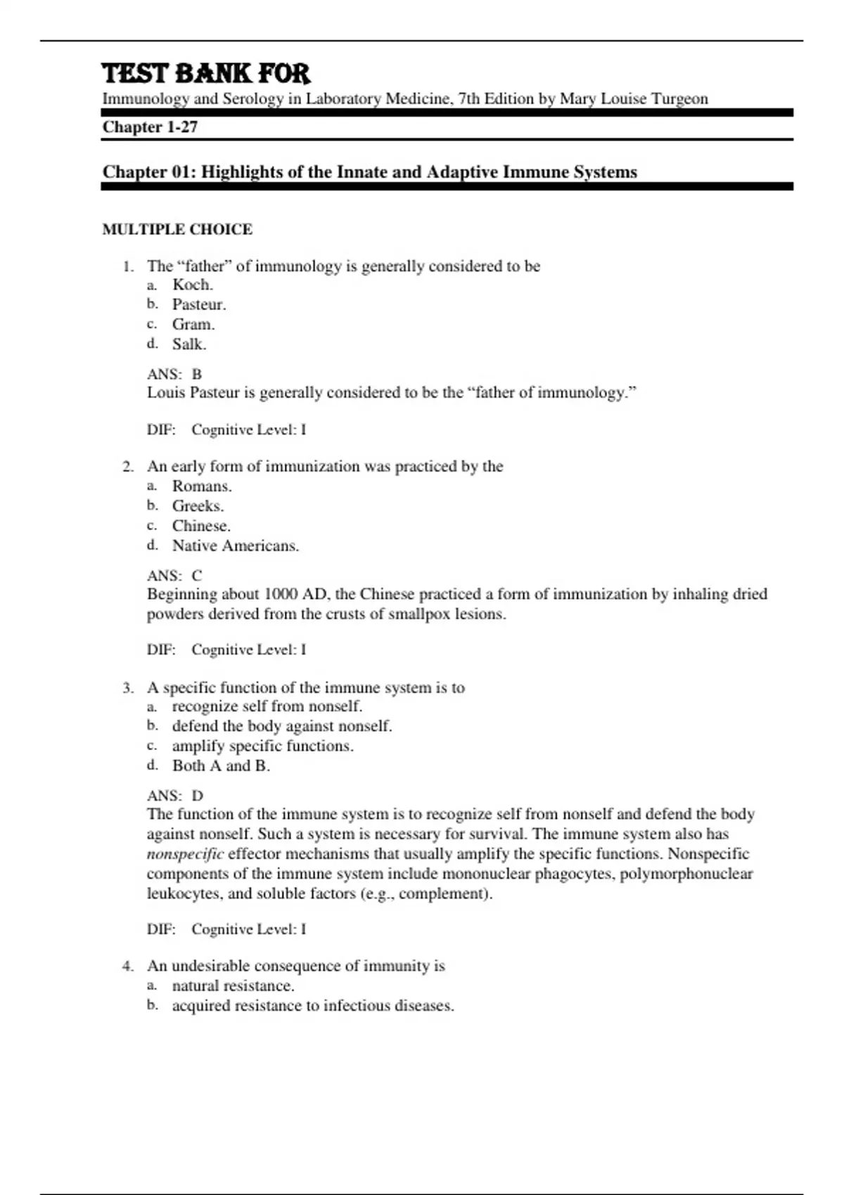 Test Bank For Immunology and Serology in Laboratory Medicine, 7th ...