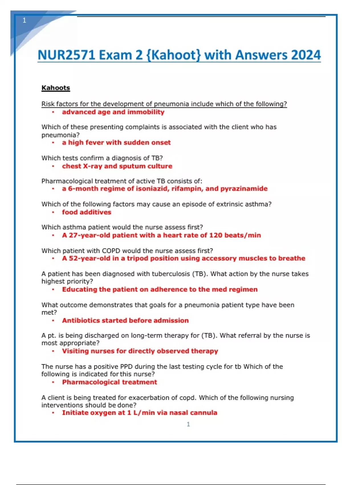 NUR2571 Exam 2 {Kahoot} with Answers 2024 - NUR2571 - Stuvia US