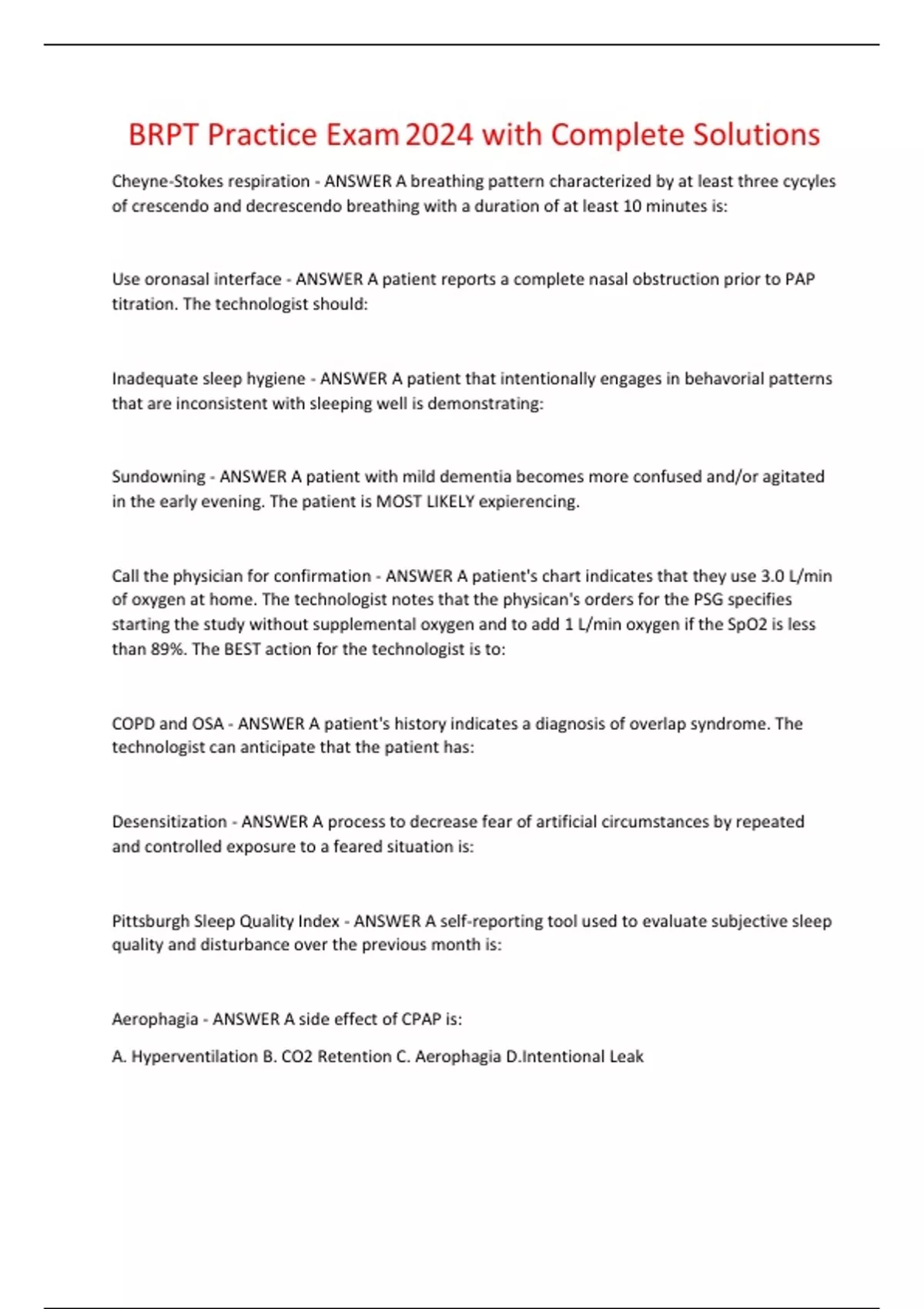 BRPT Practice Exam 2024 with Complete Solutions - BRPT - Stuvia US