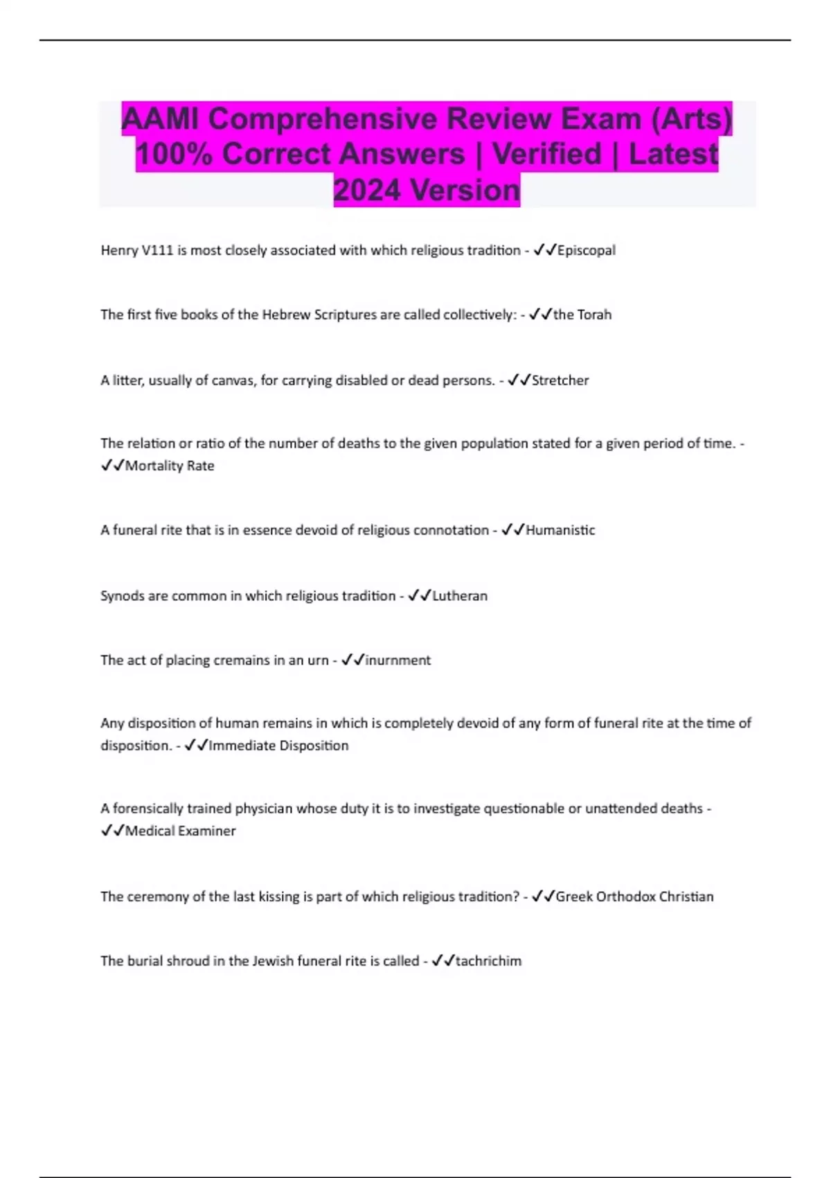 AAMI Comprehensive Review Exam (Arts) 100% Correct Answers | Verified ...