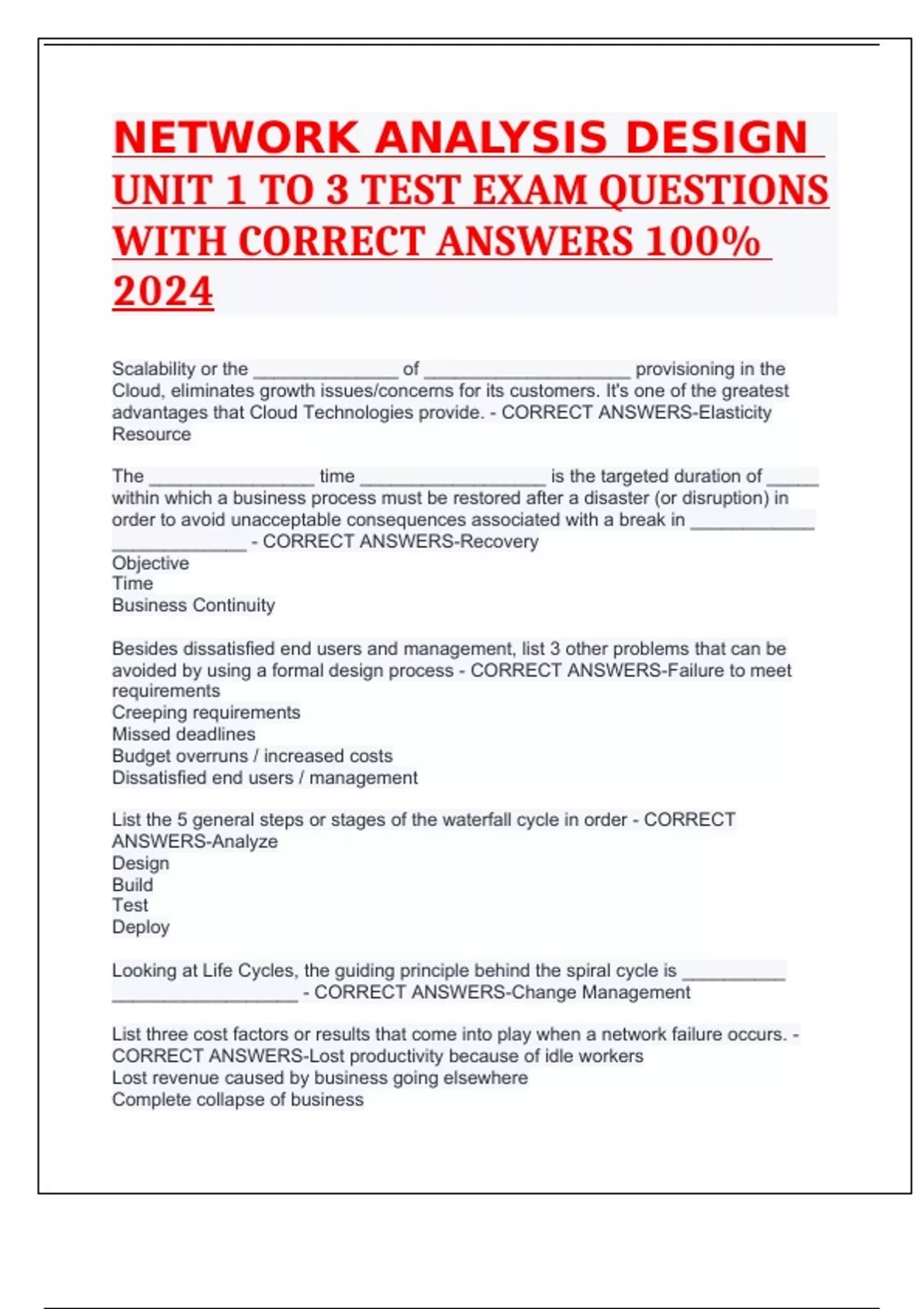 NETWORK ANALYSIS DESIGN UNIT 1 TO 3 TEST EXAM QUESTIONS WITH CORRECT ...