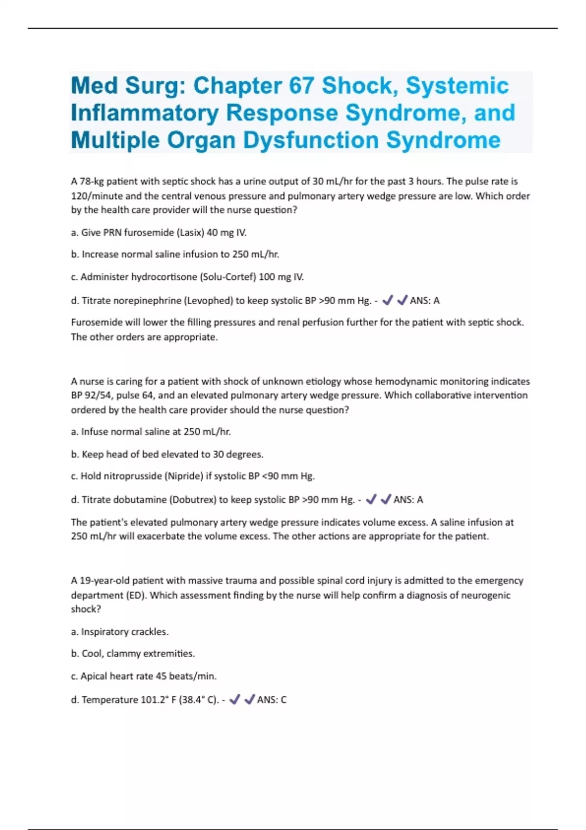 Med Surg: Chapter 67 Shock, Systemic Inflammatory Response Syndrome ...