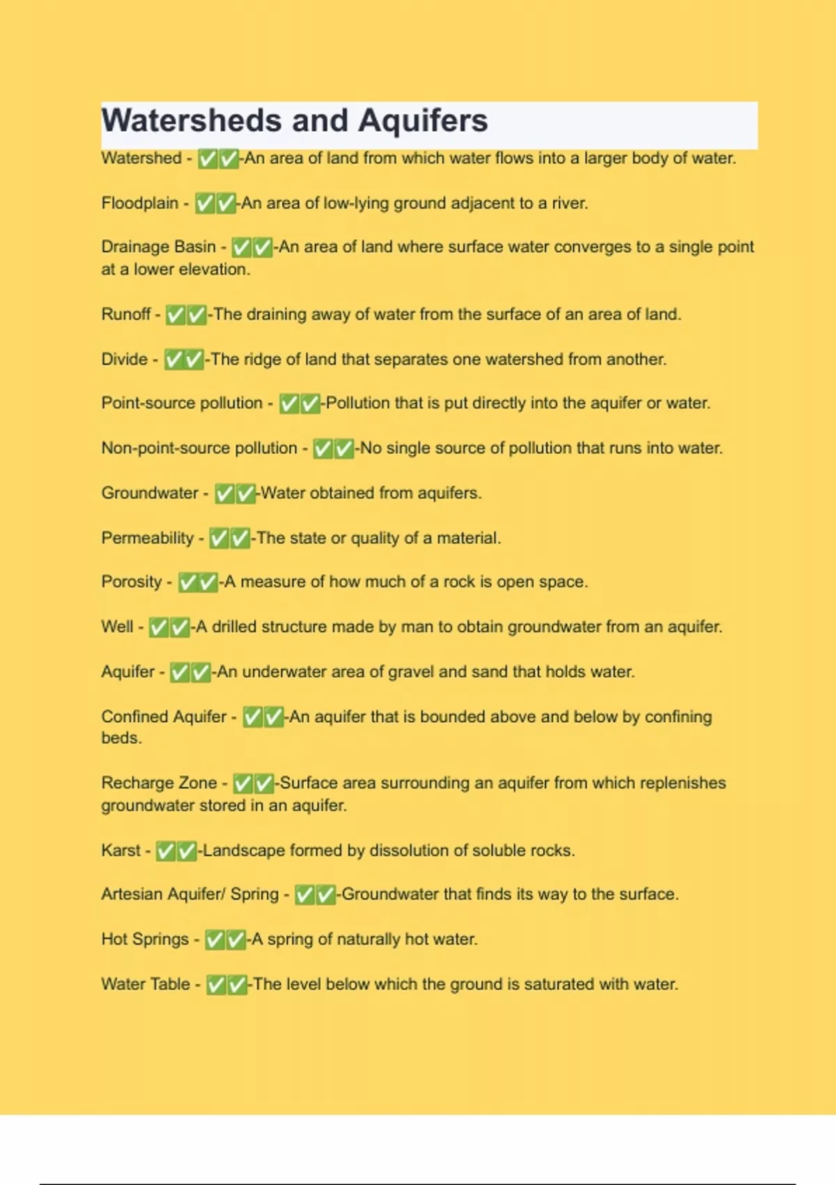 Watersheds and Aquifers with 100% Correct Answers - Underground ...