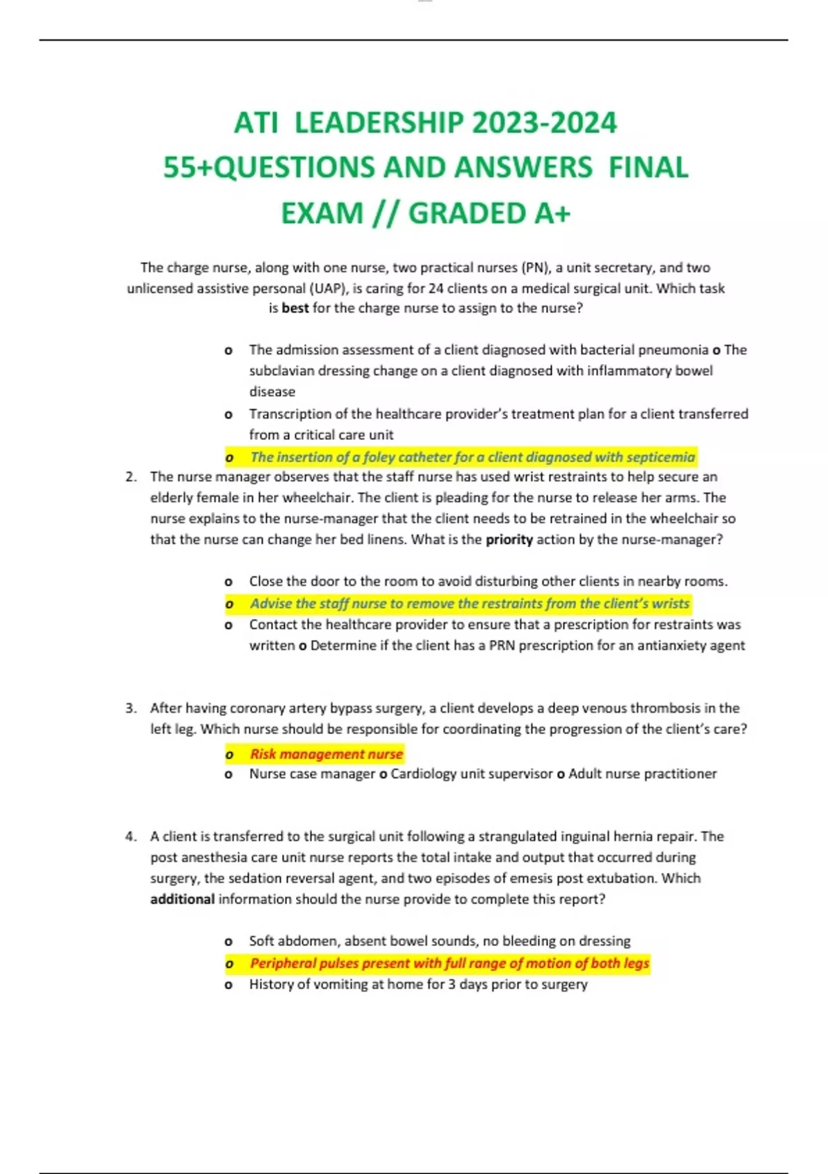 ATI LEADERSHIP +QUESTIONS AND ANSWERS FINAL EXAM GRADED A+. - Advanced ...