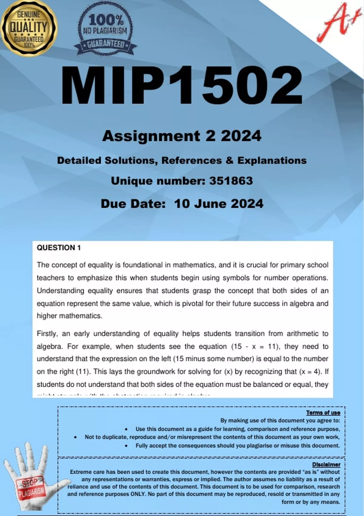 MIP1502 Assignment 2 (COMPLETE ANSWERS) 2024 (351863) - DUE 10 June ...