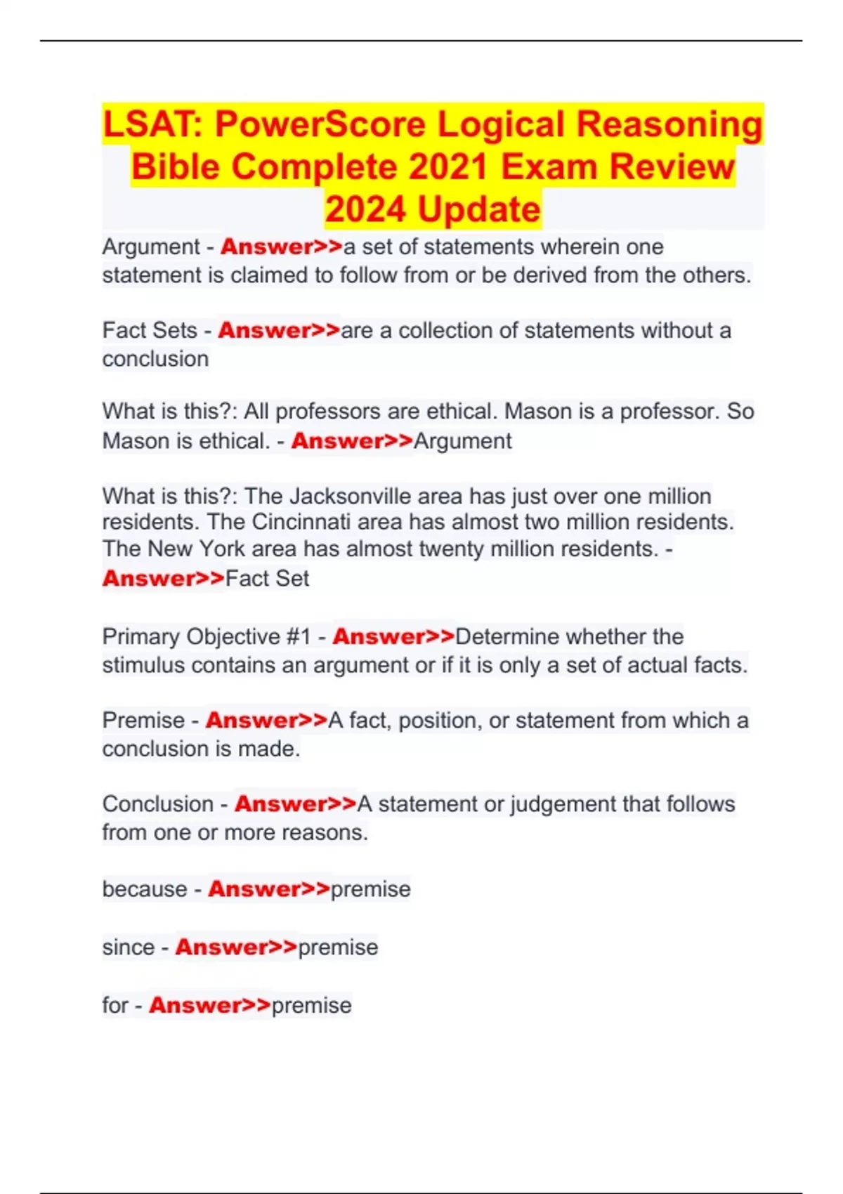 LSAT: PowerScore Logical Reasoning Bible Complete 2021 Exam Review 2024 Update - LSAT - Stuvia US