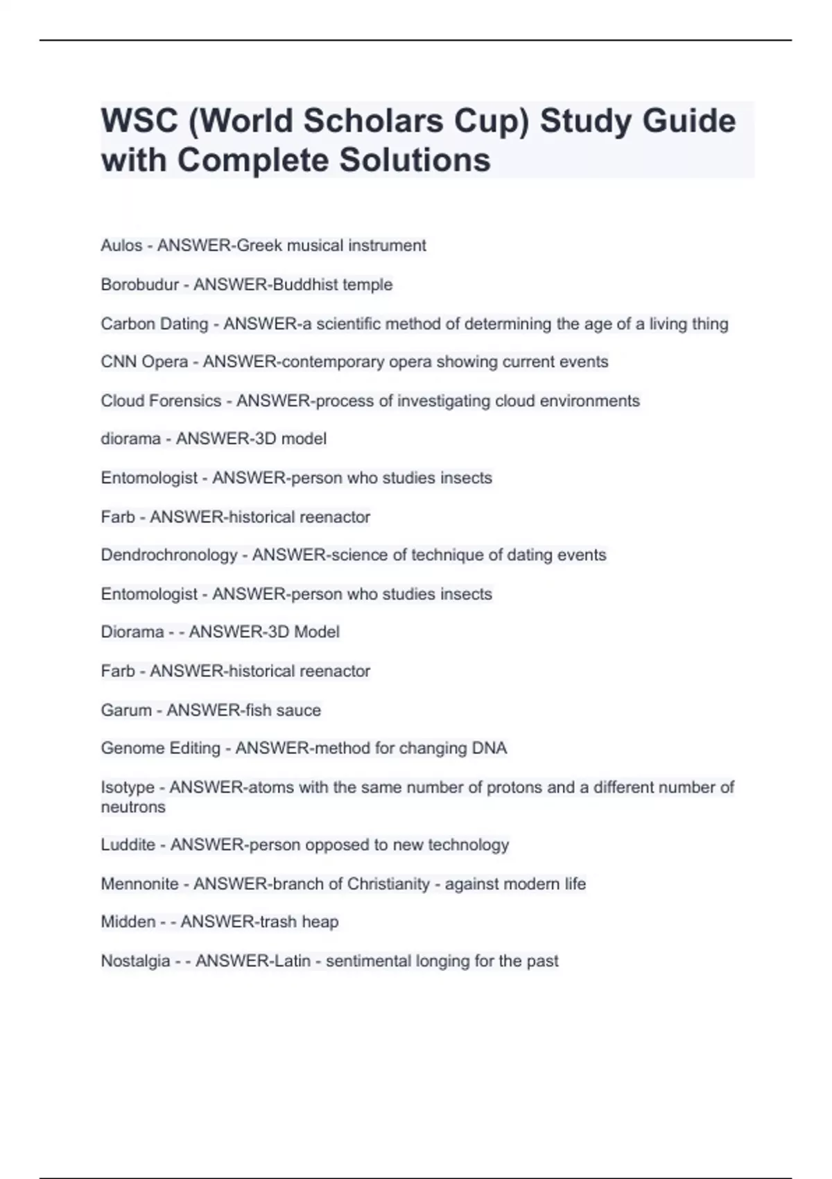 WSC (World Scholars Cup) Study Guide with Complete Solutions - WSC ...