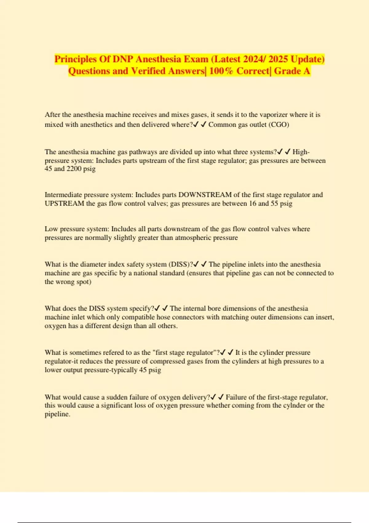 Principles Of DNP Anesthesia Exam (Latest 2024/ 2025 Update) Questions ...