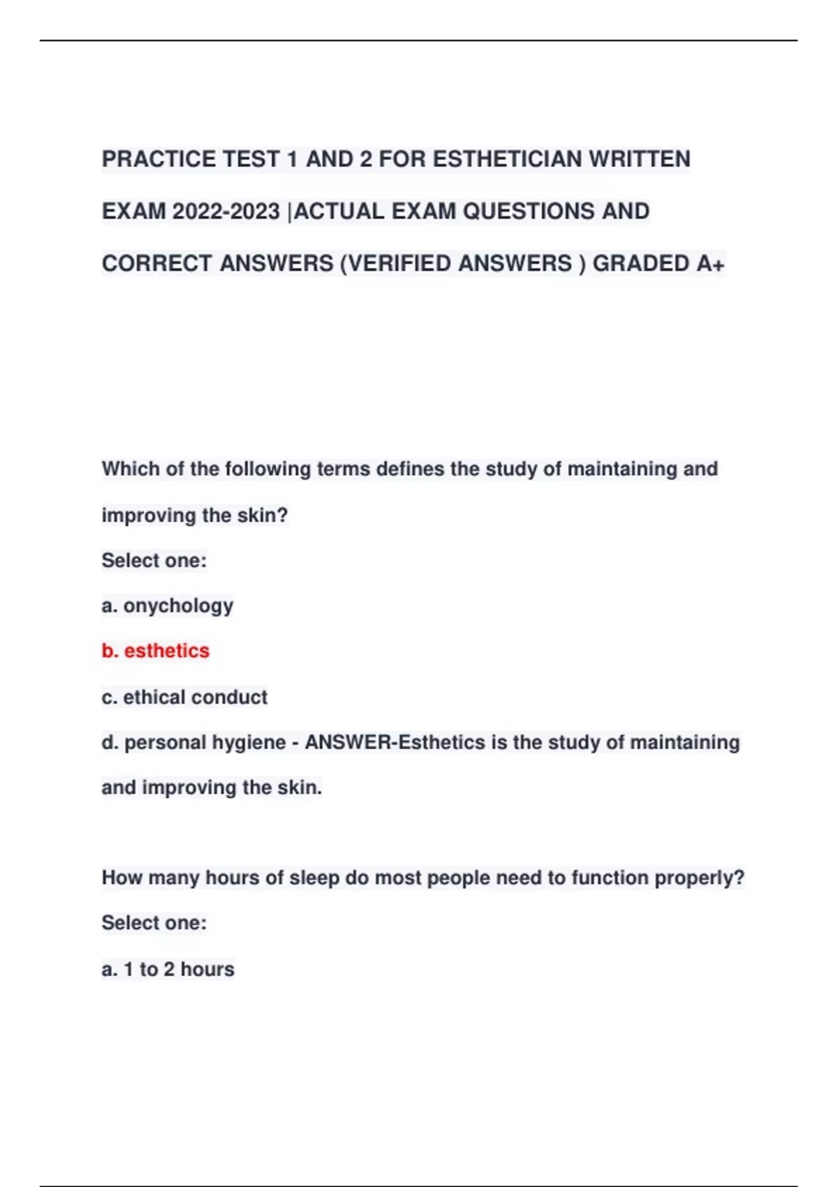 PRACTICE TEST 1 AND 2 FOR ESTHETICIAN WRITTEN EXAM |ACTUAL EXAM ...