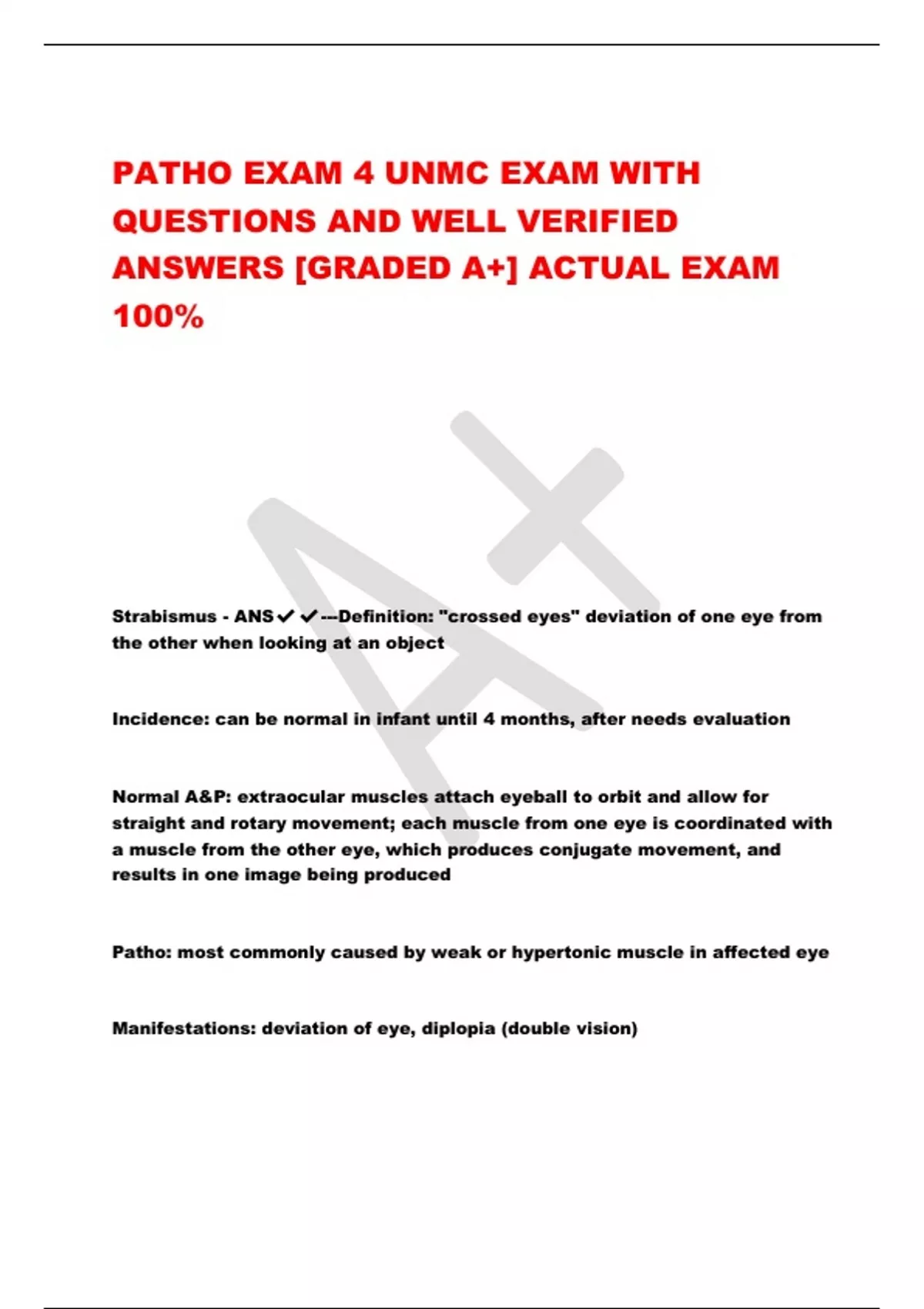 PATHO EXAM 4 UNMC EXAM WITH QUESTIONS AND WELL VERIFIED ANSWERS [GRADED A+] ACTUAL EXAM 100% ...