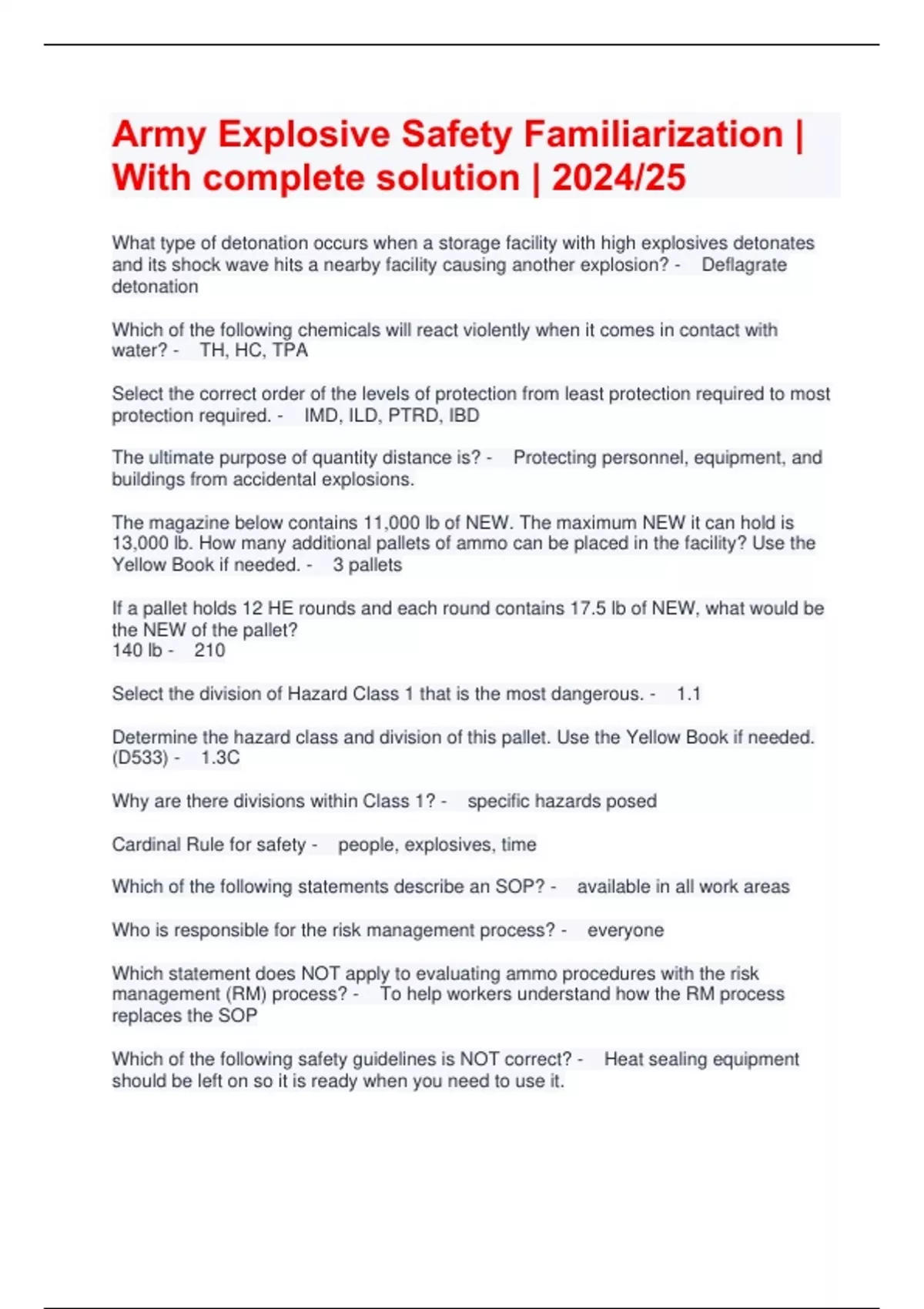 Army Explosive Safety Familiarization | With complete solution | 2024/ ...