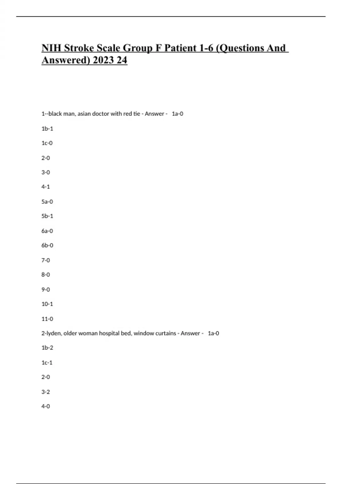 NIH Stroke Scale Group F Patient 1-6 (Questions And Answered) 2023/ 24 ...