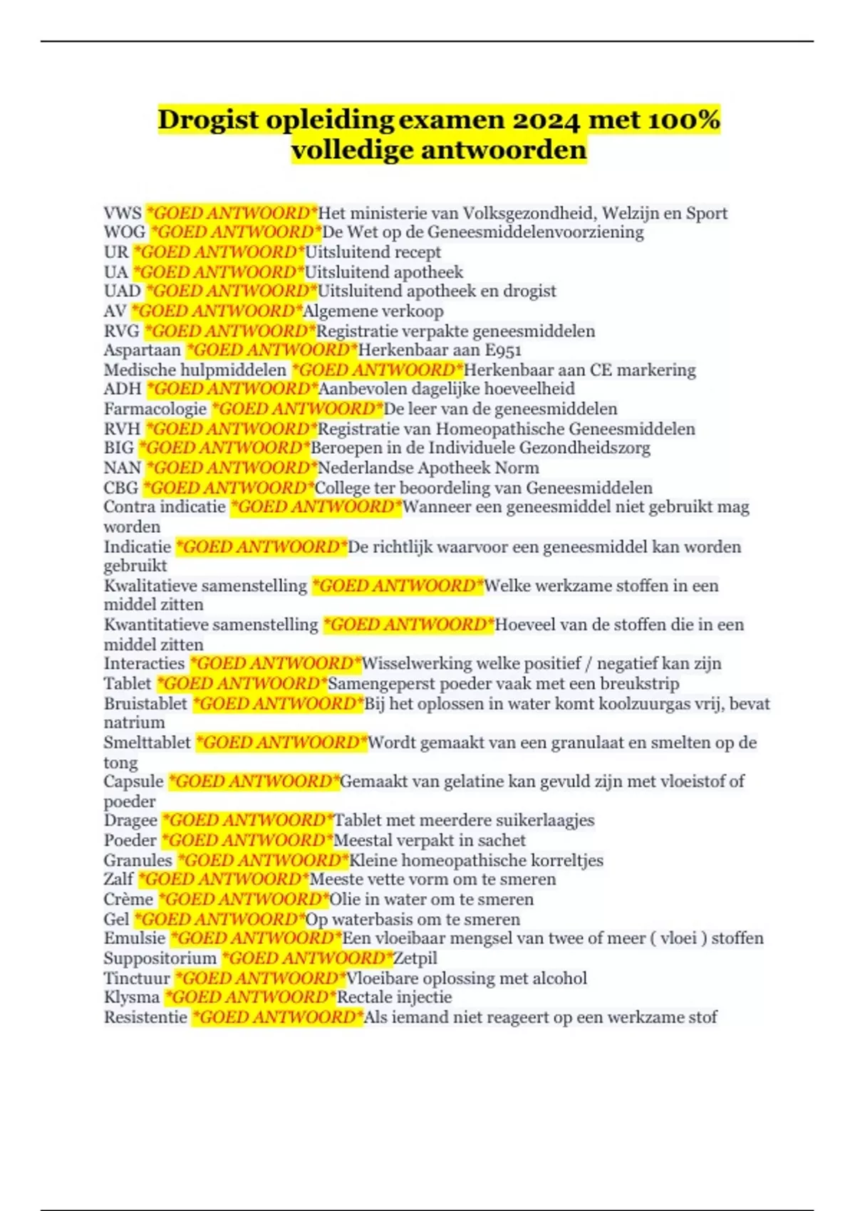 Drogist opleiding examen 2024 met 100% volledige antwoorden - Drogist ...