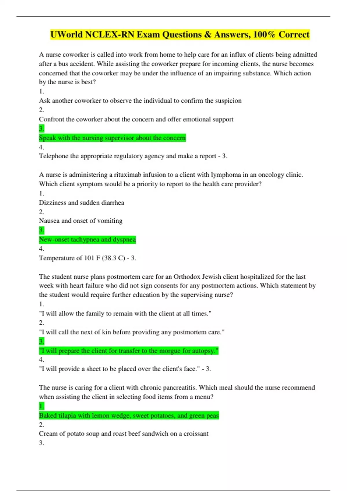 NCLEX-RN Uworld Test Questions With 100% Correct Answers 2024 - Nclex ...