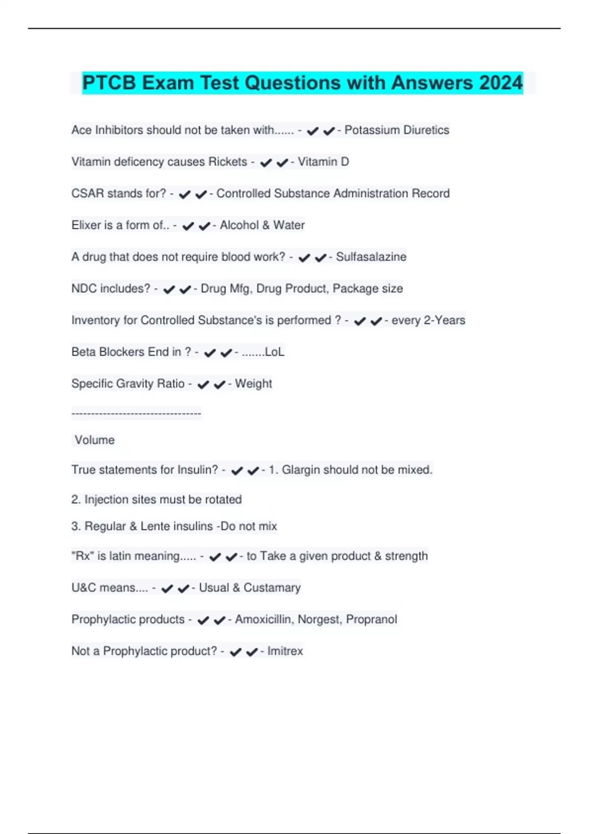 PTCB Exam Test Questions with Answers 2024 - PTCB - Stuvia US