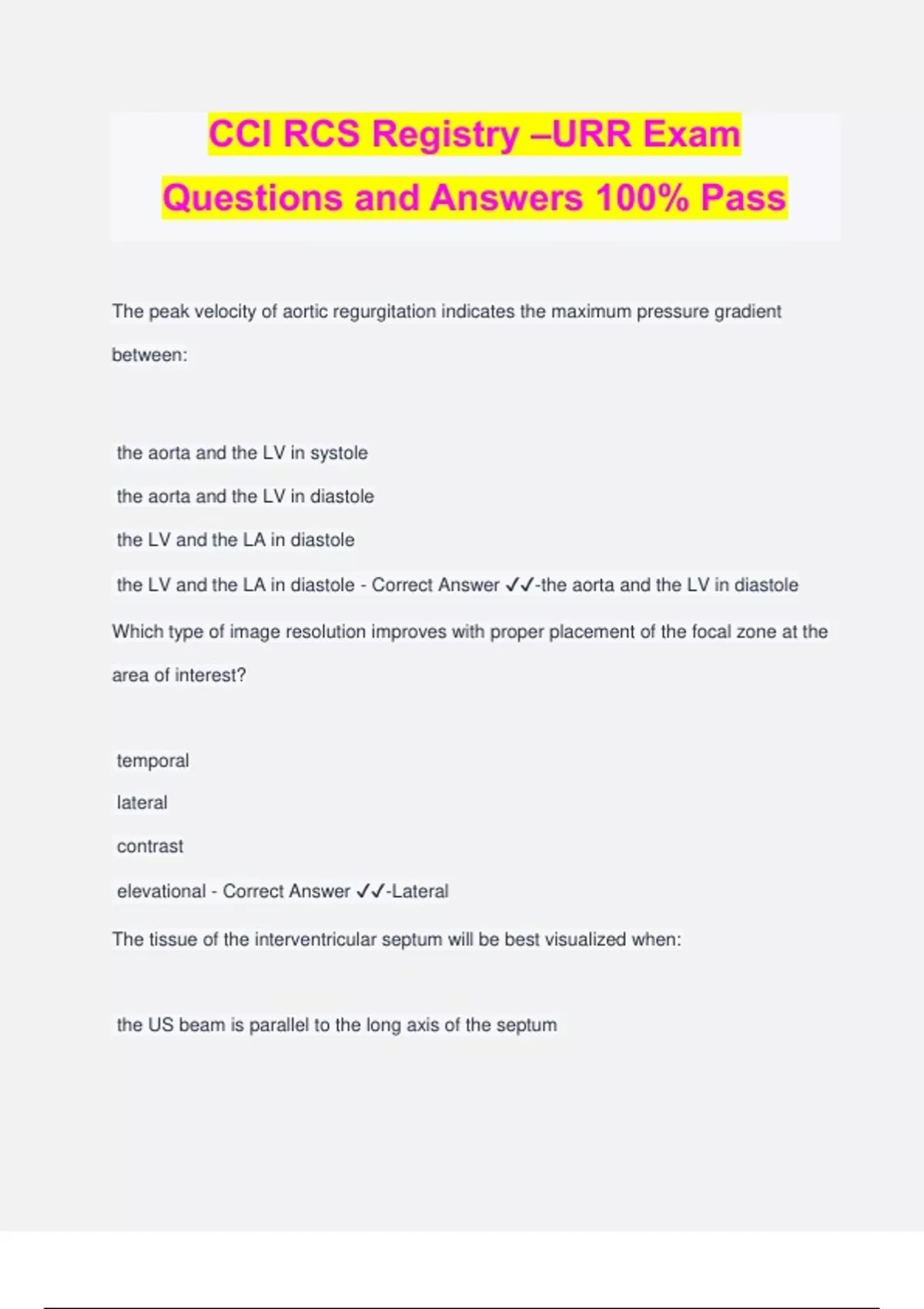 CCI RCS Registry –URR Exam Questions and Answers 100% Pass - CCI RCS Registry - Stuvia US