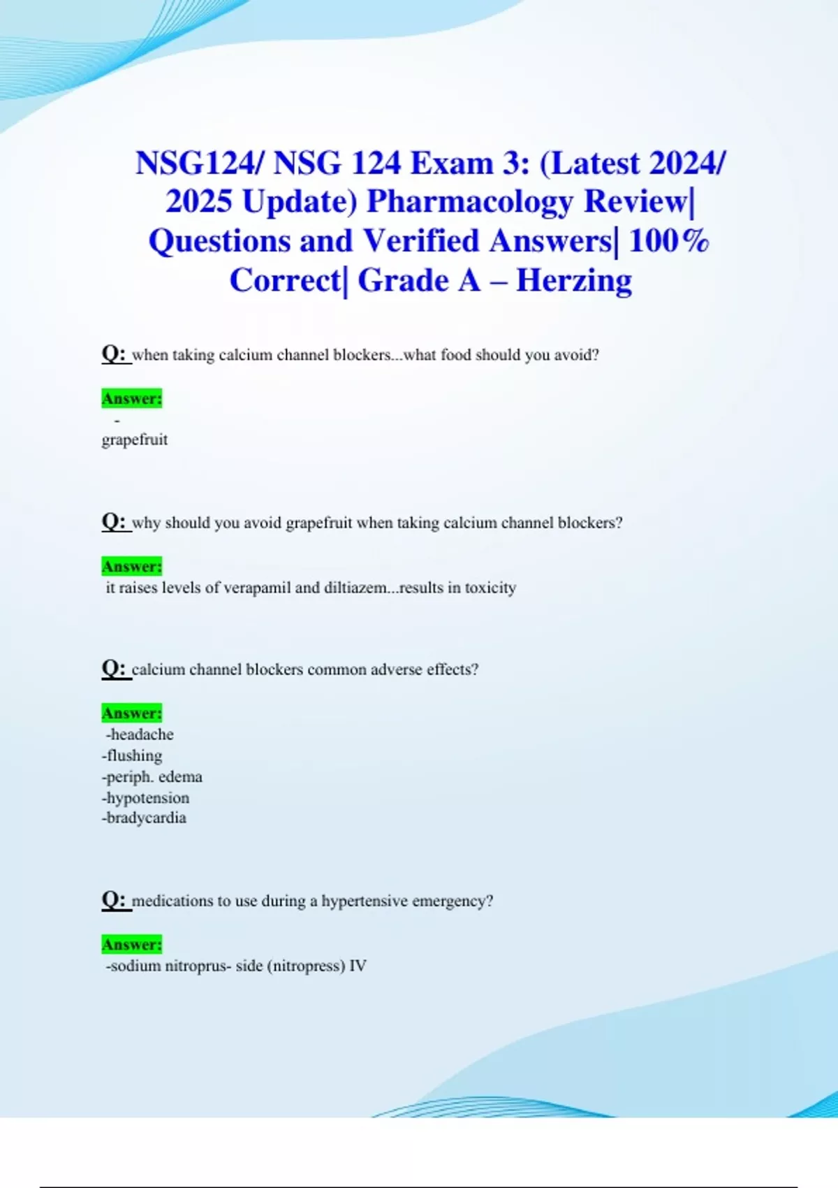 Exam 3: NSG124/ NSG 124 (2025/ 2026 Updates STUDY BUNDLE PACKAGE WITH ...