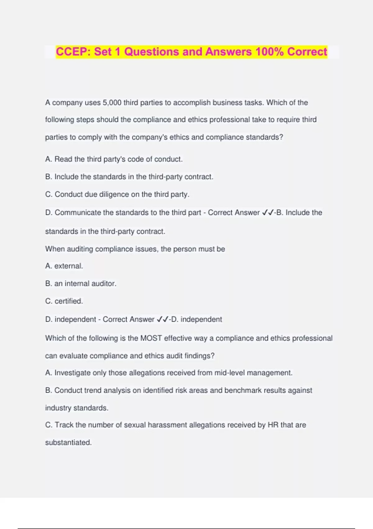 CCEP: Set 1 Questions and Answers 100% Correct - Ccep - Stuvia US