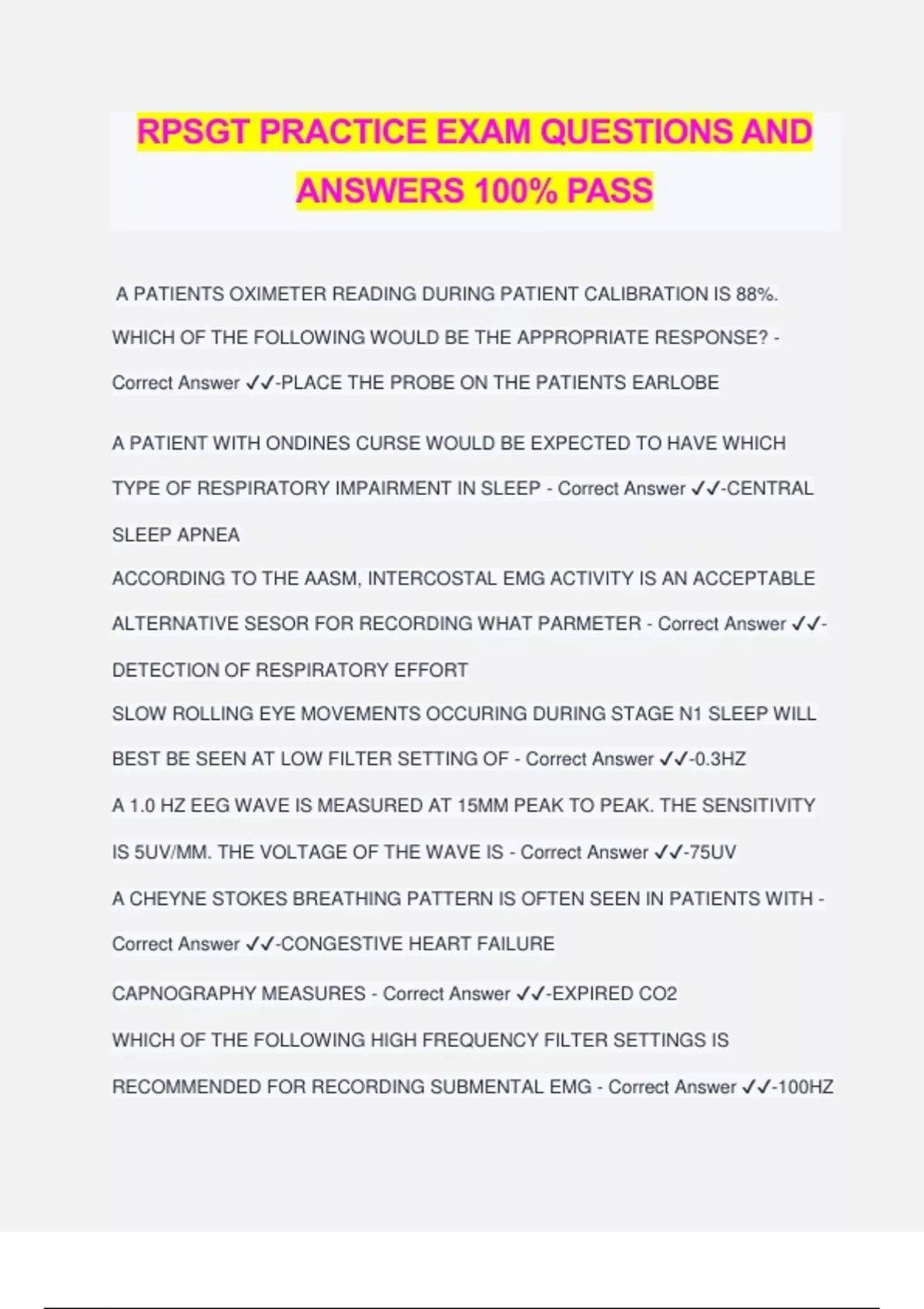 RPSGT PRACTICE EXAM QUESTIONS AND ANSWERS 100% PASS - Rpsgt - Stuvia US