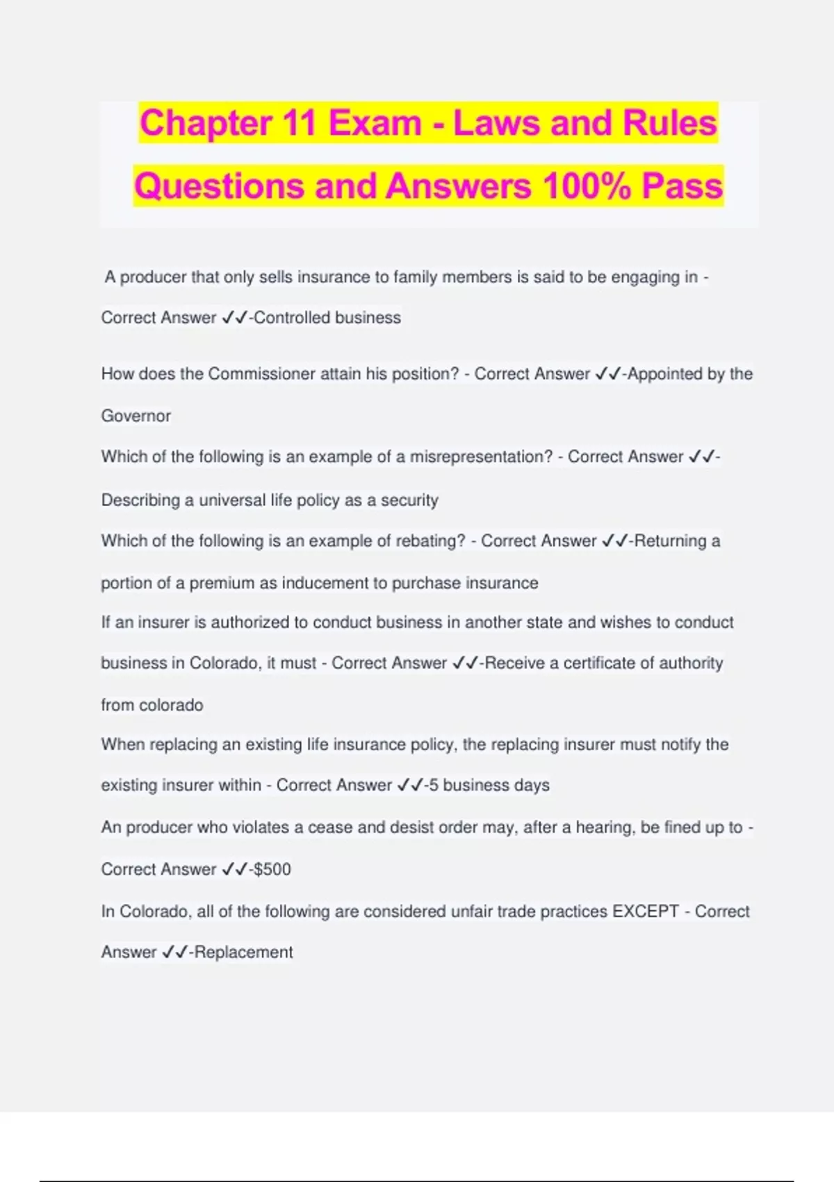 Chapter 11 Exam - Laws and Rules Questions and Answers 100% Pass - Laws ...