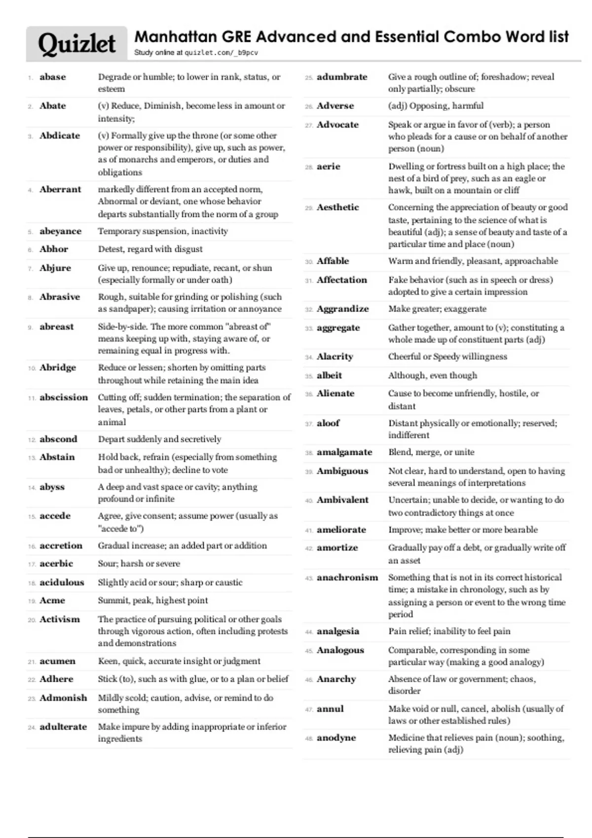 Manhattan GRE Advanced and Essential Combo Word list - Unit 1: Fluids ...