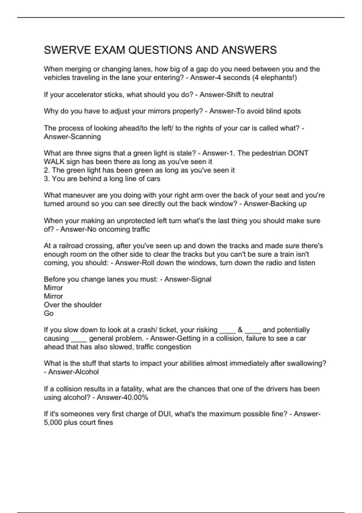 SWERVE EXAM QUESTIONS AND ANSWERS - Swerve - Stuvia US