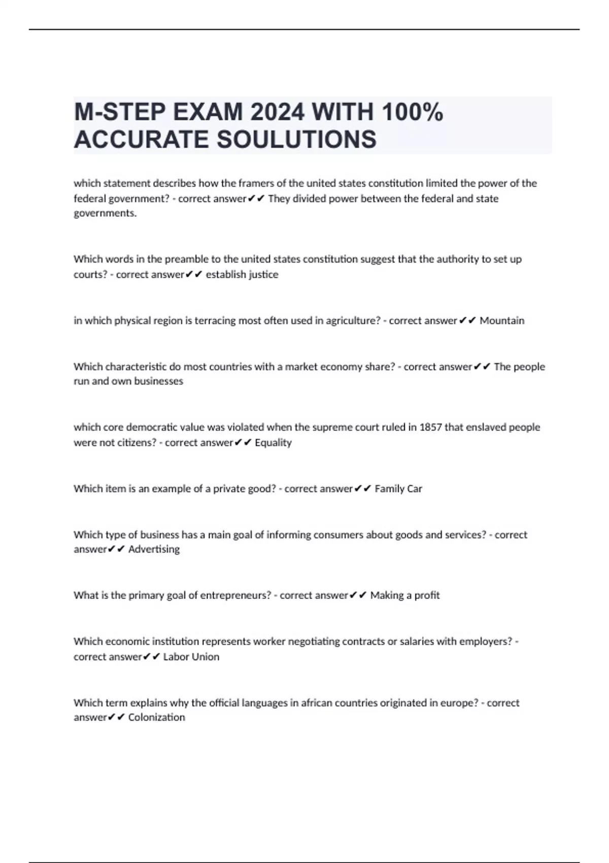 M-STEP EXAM 2024 WITH 100% ACCURATE SOULUTIONS - M-STEP - Stuvia US