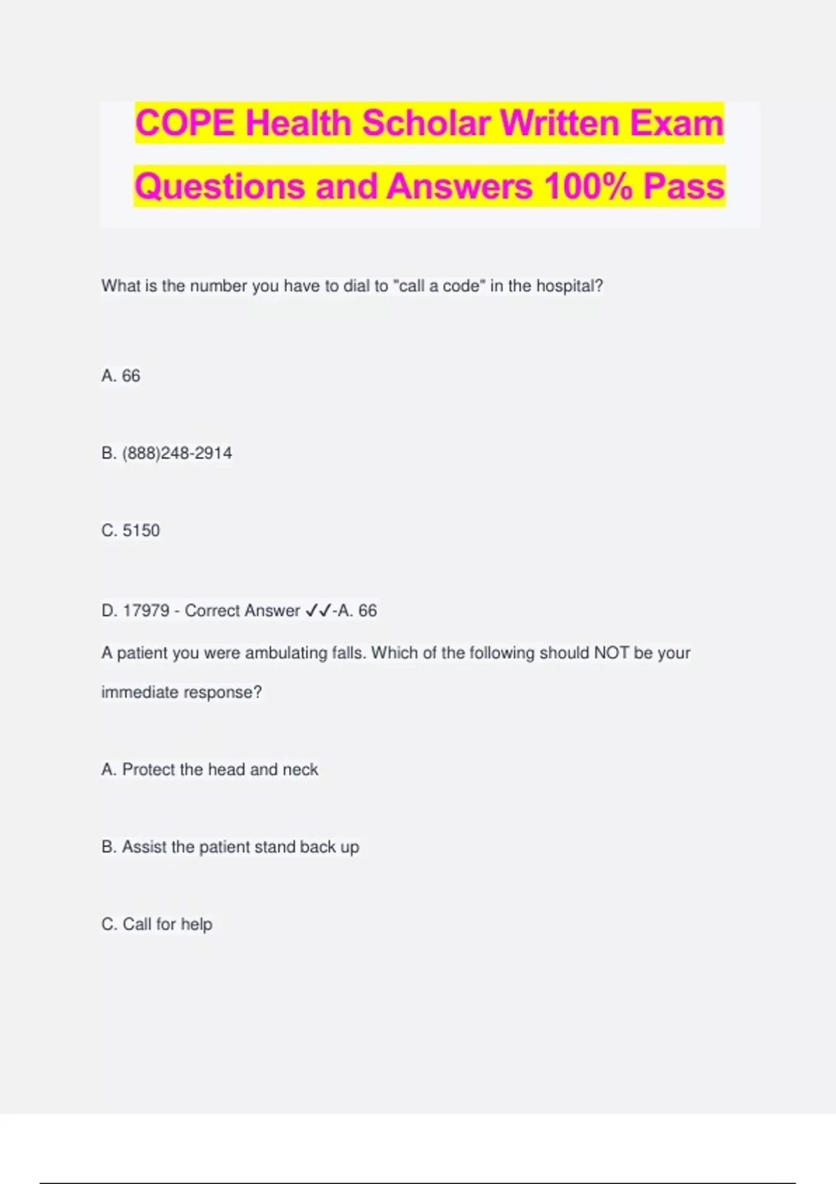 COPE Health Scholar Written Exam Questions and Answers 100% Pass - COPE ...
