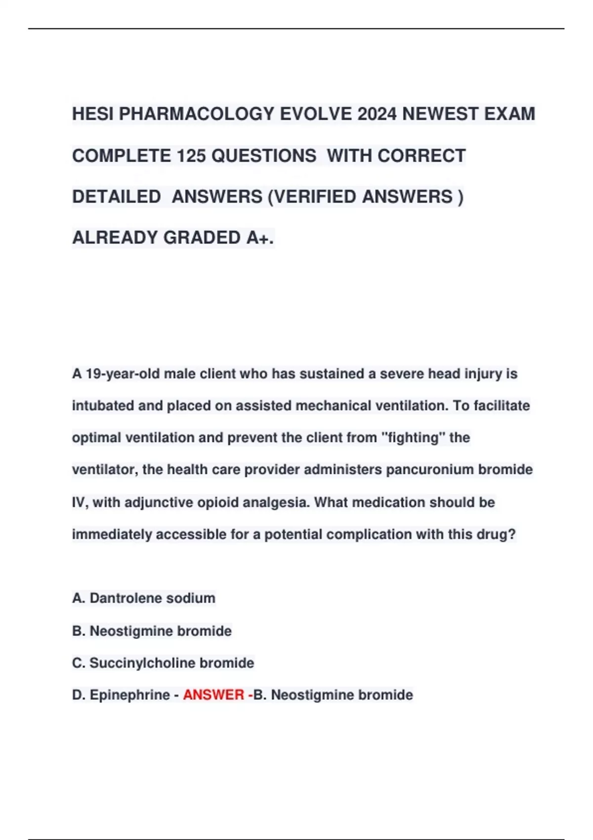 HESI PHARMACOLOGY EVOLVE 2024 NEWEST EXAM COMPLETE 125 QUESTIONS WITH CORRECT DETAILED ANSWERS ...