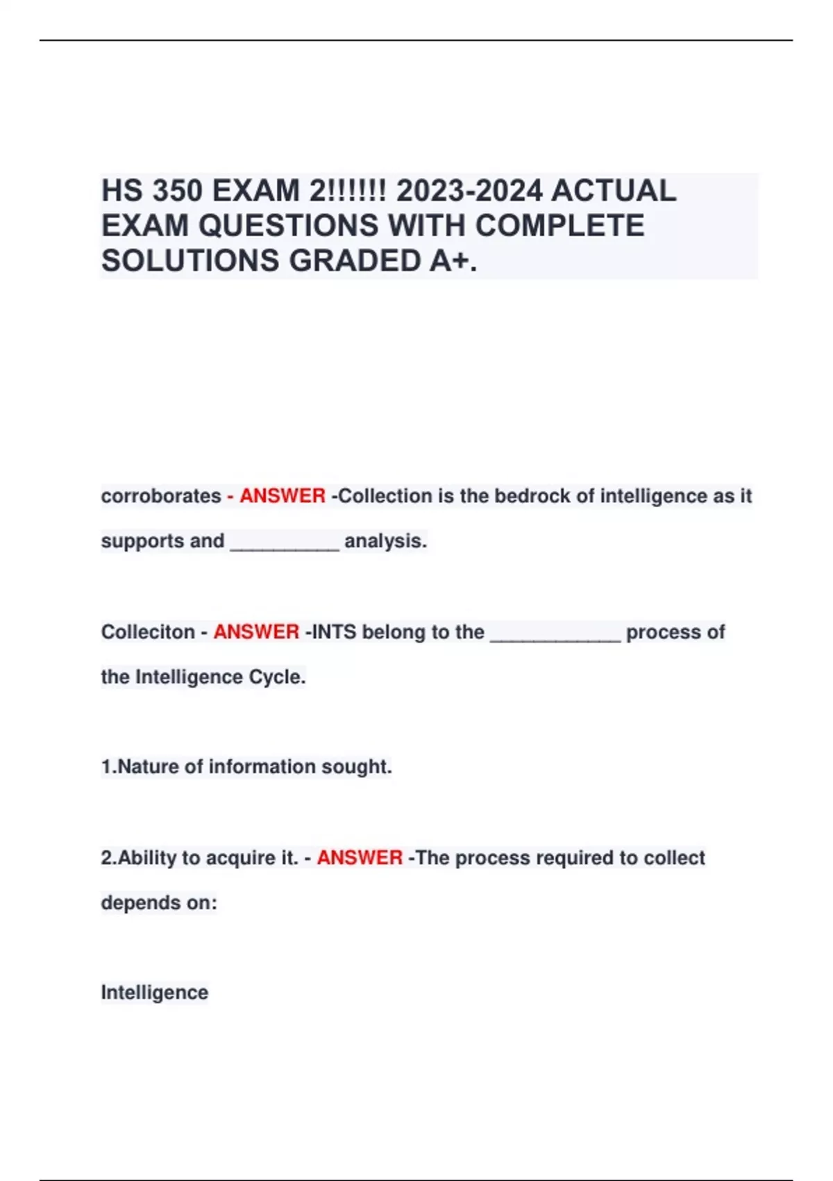 HS 350 EXAM 2!!!!!! ACTUAL EXAM QUESTIONS WITH COMPLETE SOLUTIONS GRADED A+. - HS 350 - Stuvia US
