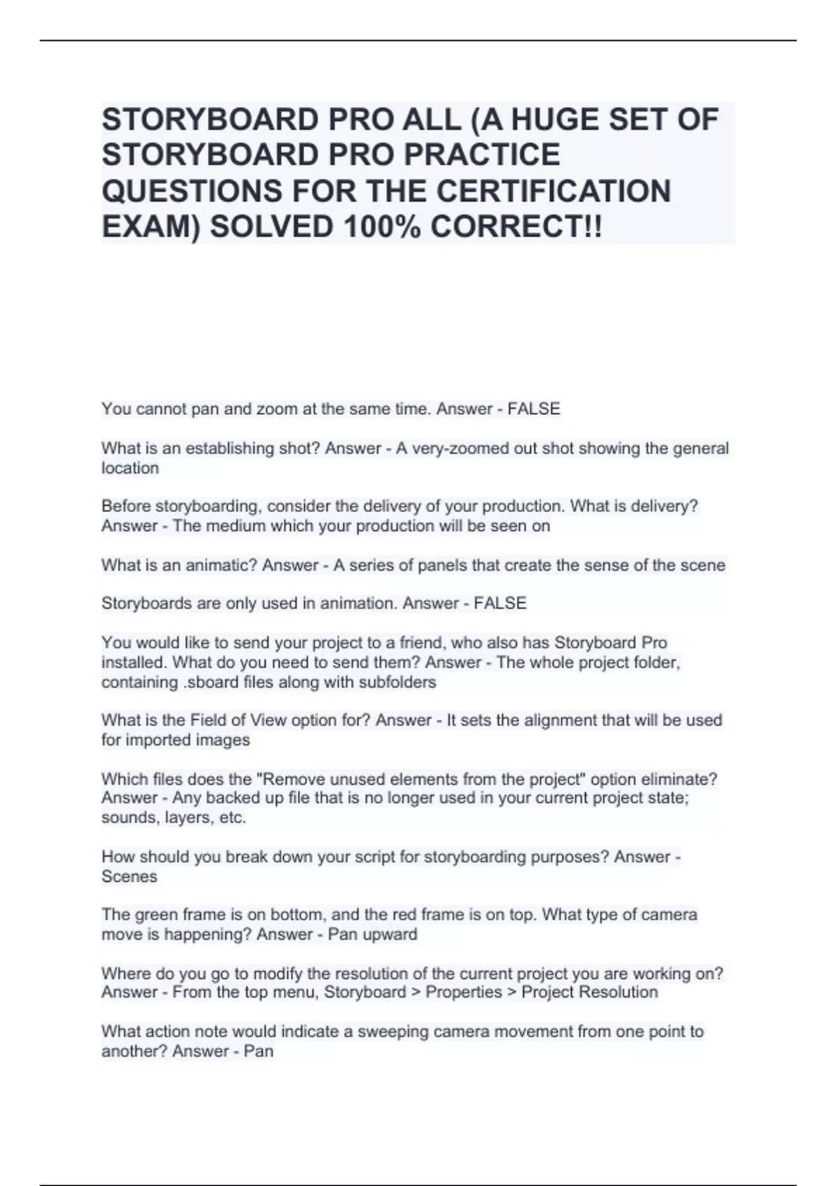 STORYBOARD PRO ALL (A HUGE SET OF STORYBOARD PRO PRACTICE QUESTIONS FOR ...