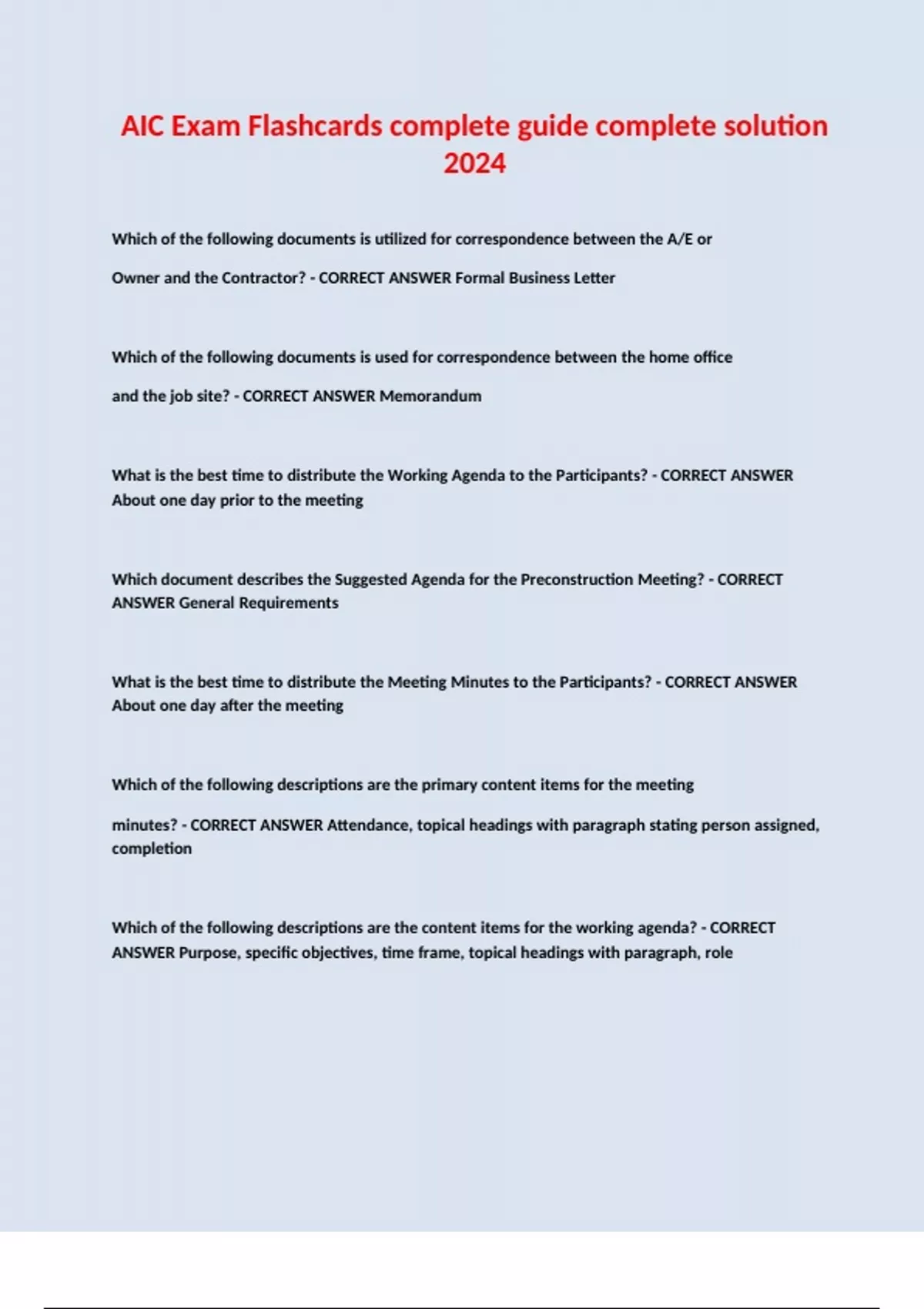 AIC Exam Flashcards complete guide complete solution 2024 - AIC - Stuvia US