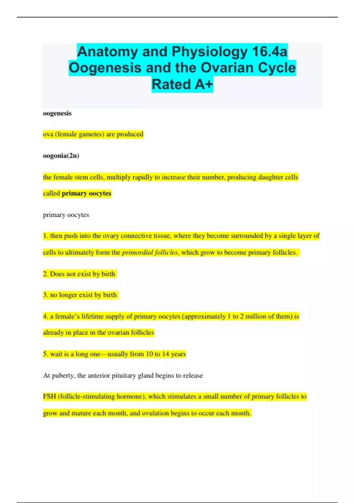 Anatomy and Physiology 16.4a Oogenesis and the Ovarian Cycle Rated A+ ...