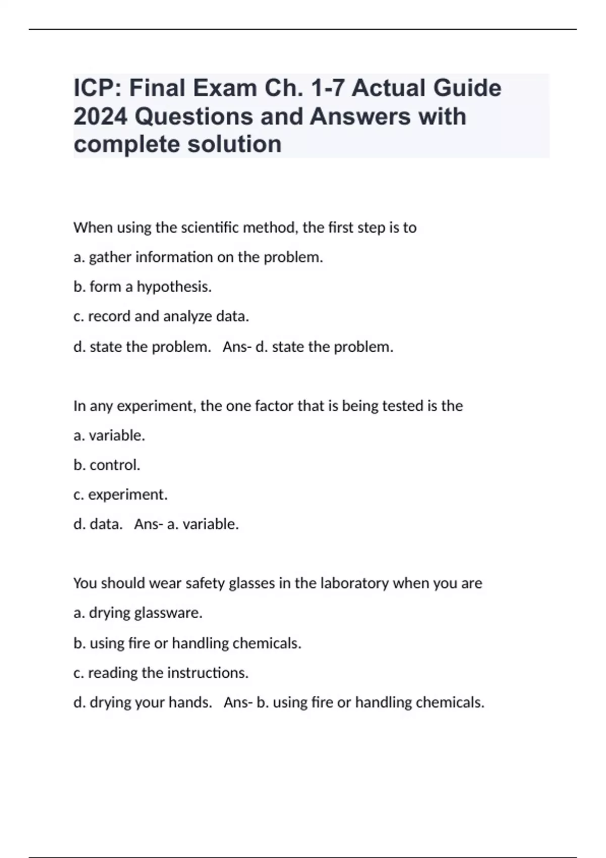 ICP: Final Exam Ch. 1-7 Actual Guide 2024 Questions and Answers with ...