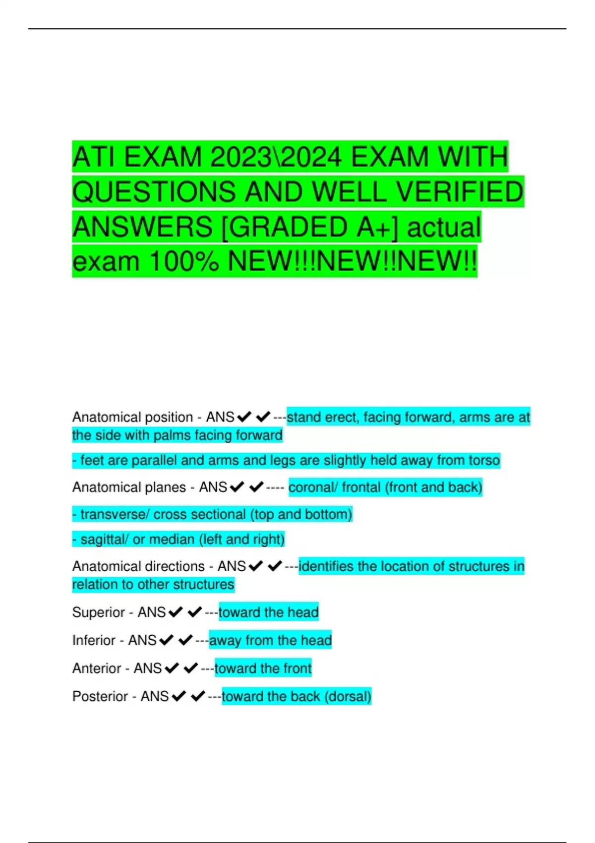 ATI EXAM EXAM WITH QUESTIONS AND WELL VERIFIED ANSWERS [GRADED A+ ...