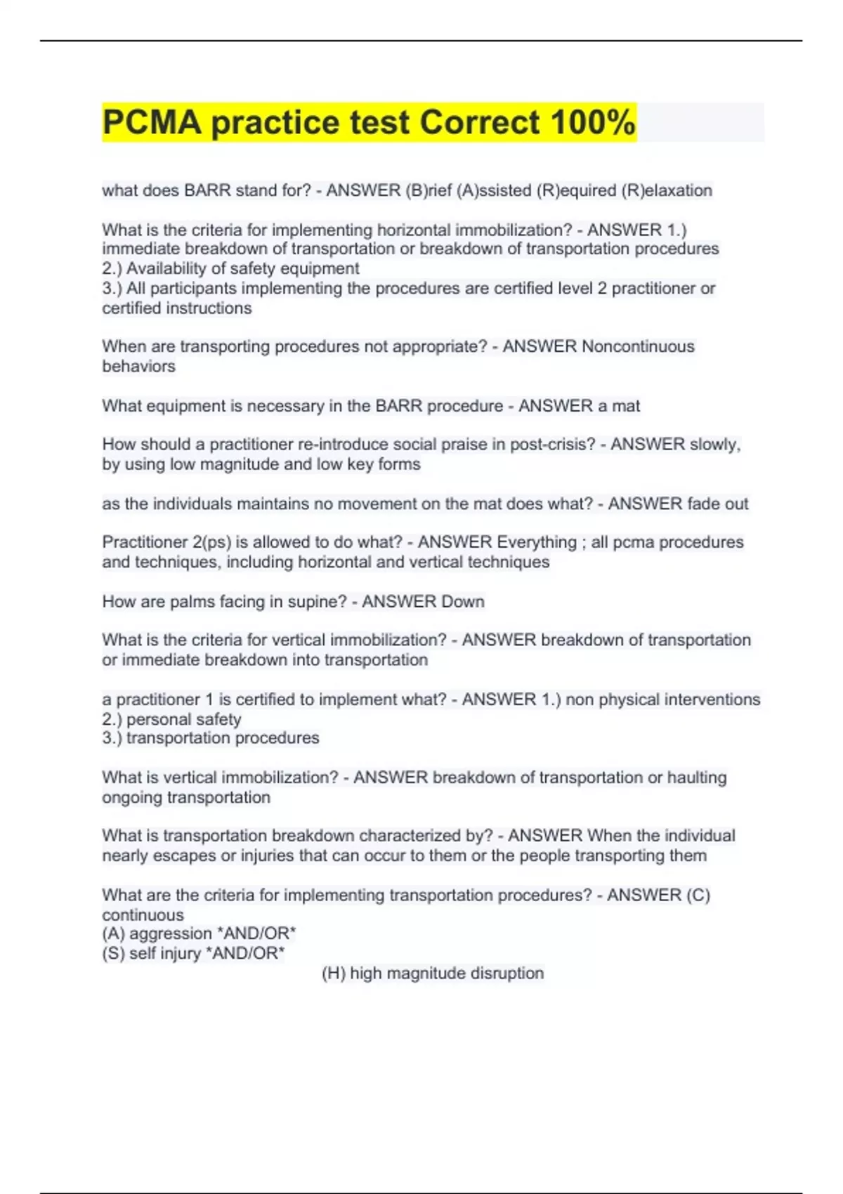 PCMA practice test Correct 100% - PCMA - Stuvia US