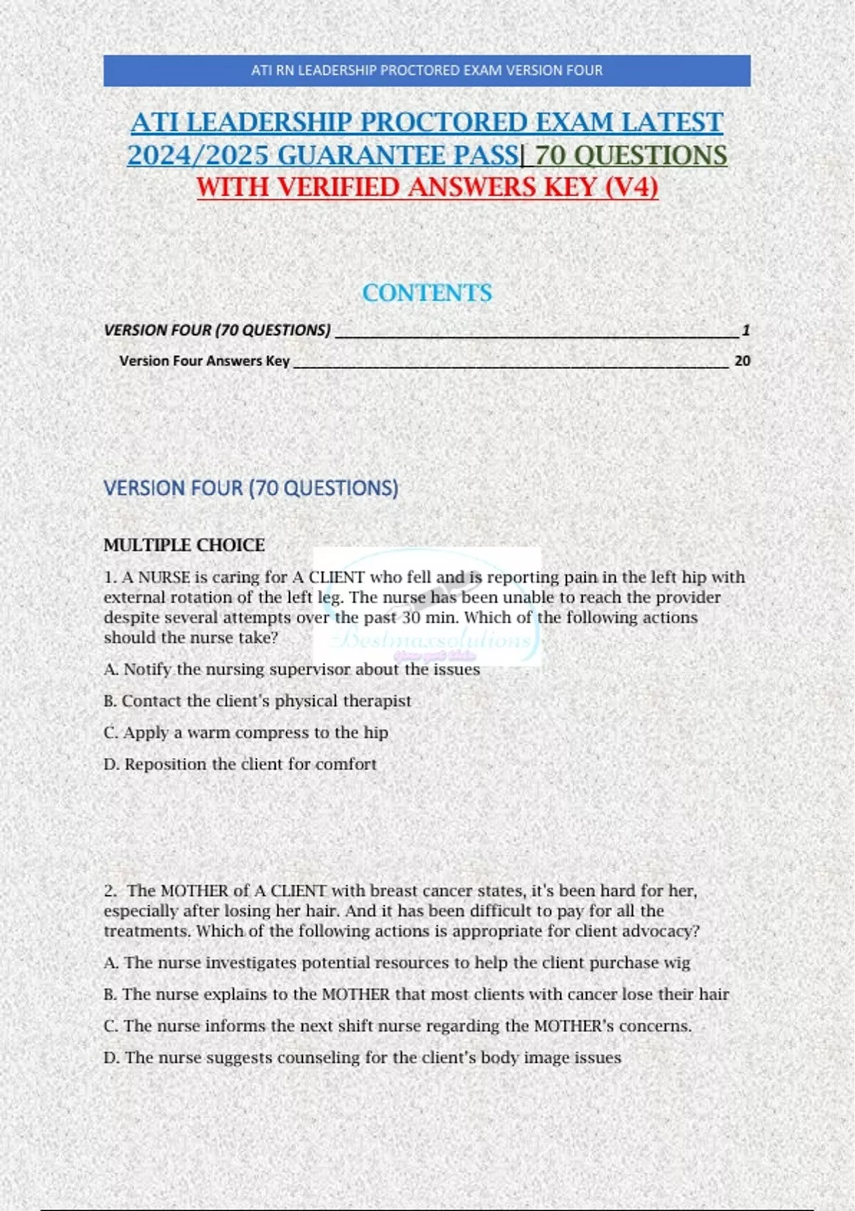 ATI LEADERSHIP PROCTORED EXAM LATEST 2024/2025 GUARANTEE PASS| 70 ...
