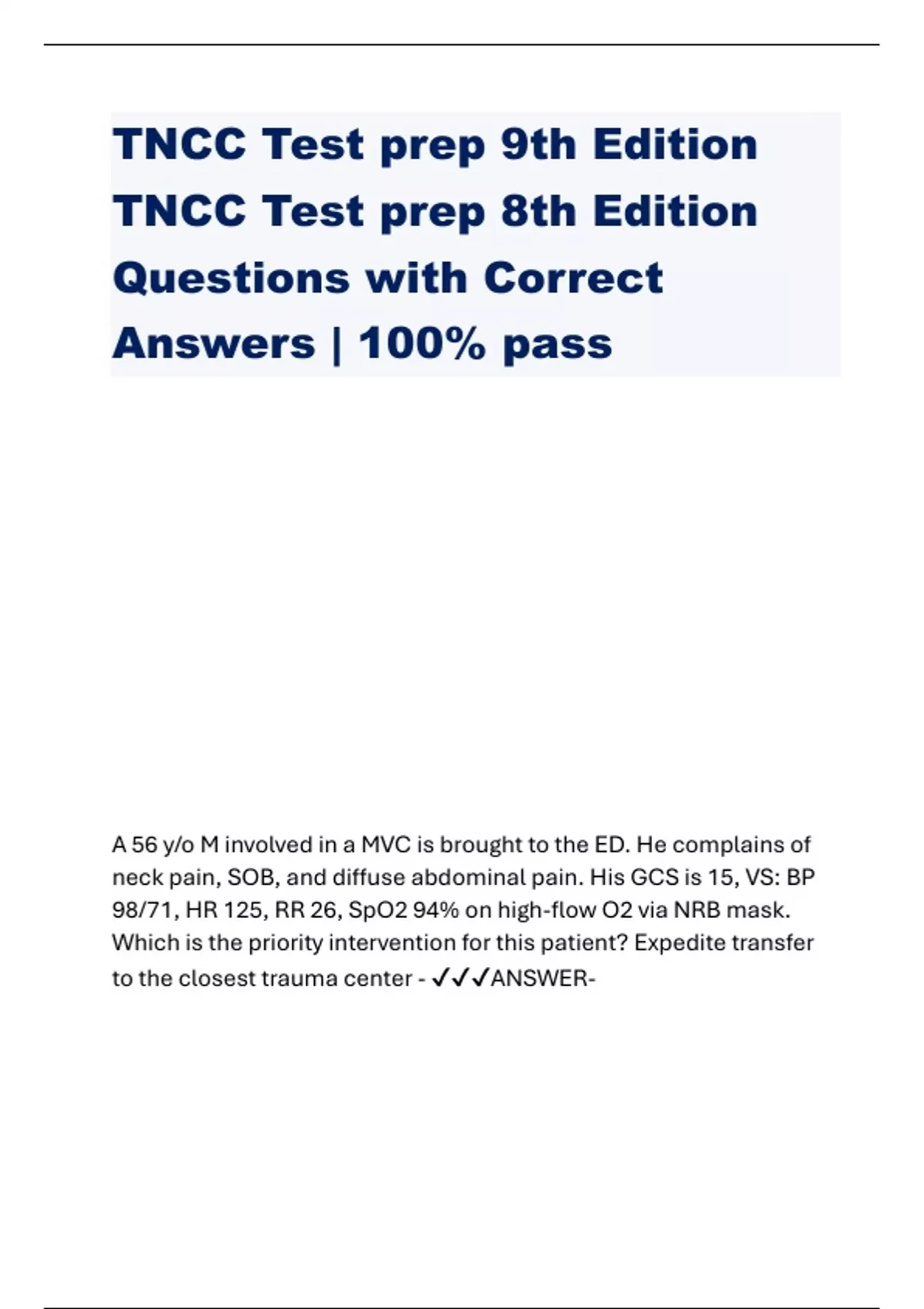 TNCC Test prep 9th Edition TNCC Test prep 8th Edition Questions with ...