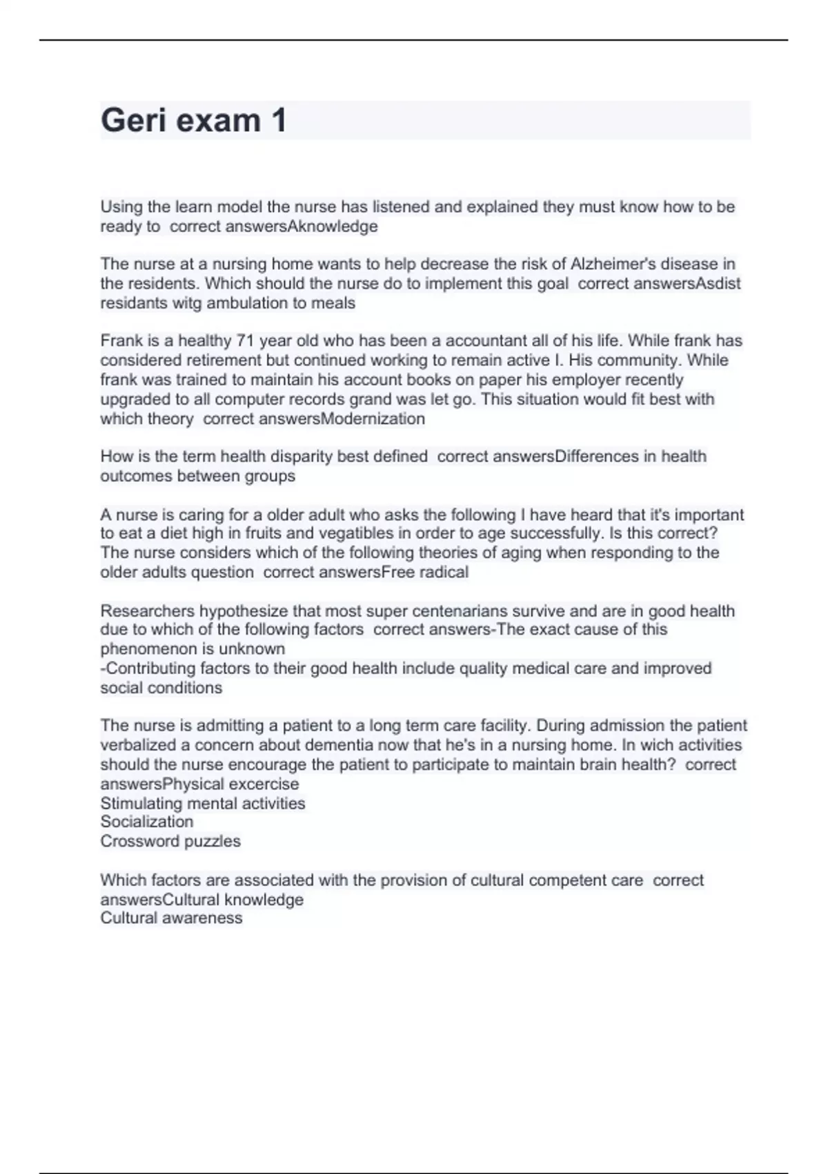 Geri exam with 100% correct answers 2024 - Gerix - Stuvia US